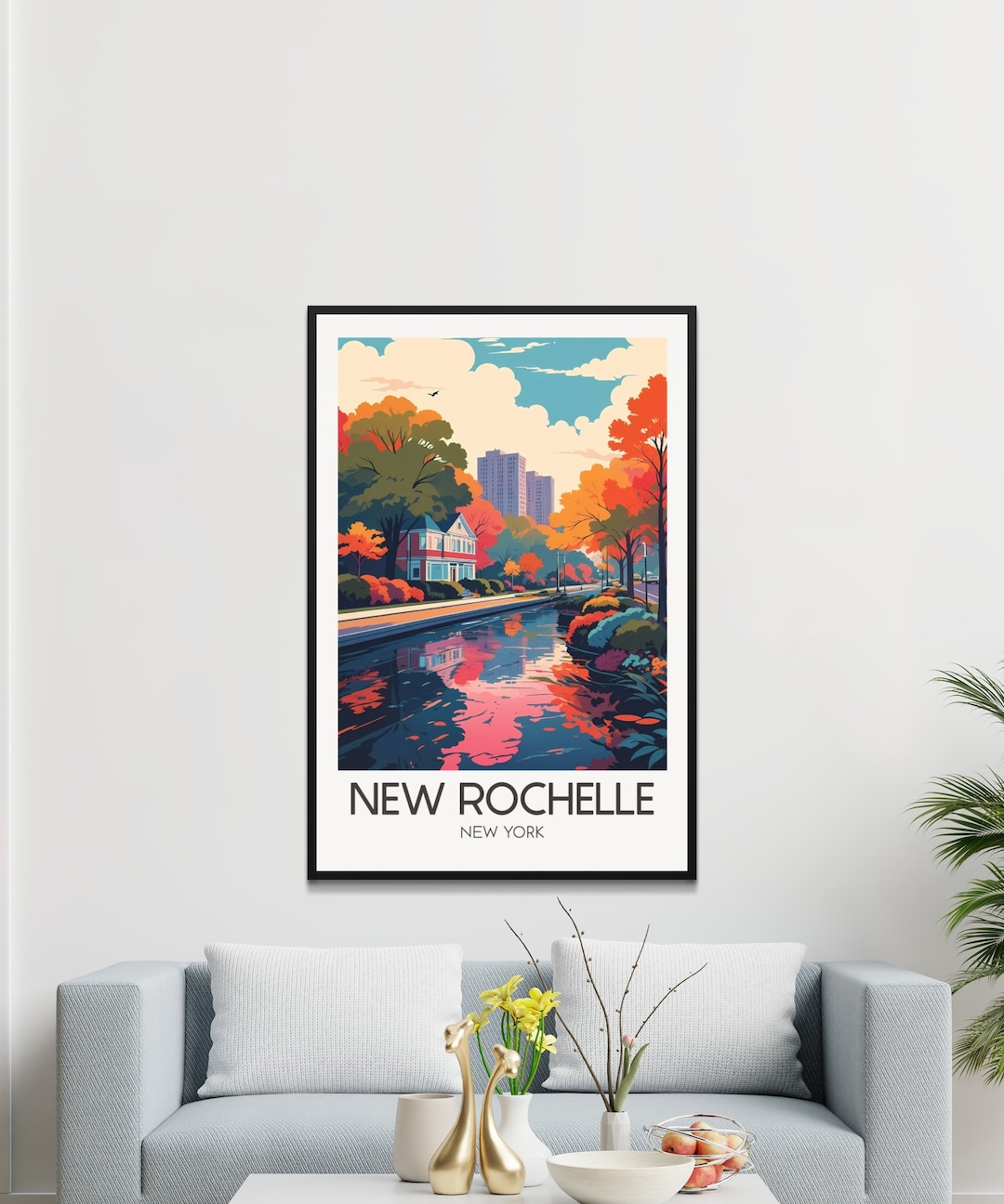 Vintage Retro Wall Art Poster of New Rochelle, New York - Colorful ...