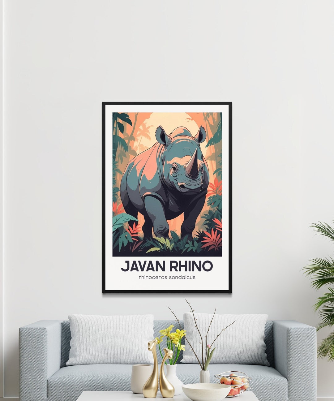 Vintage Javan Rhino Poster, Endangered Species Wall Art, Retro Style ...