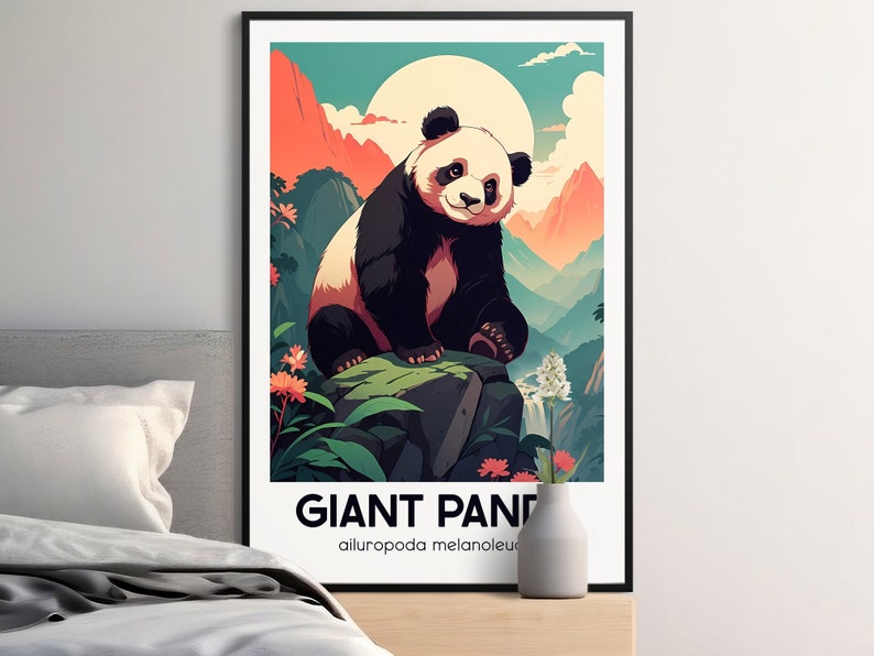 Vintage Giant Panda Poster, Endangered Species Wall Art, Retro Style ...