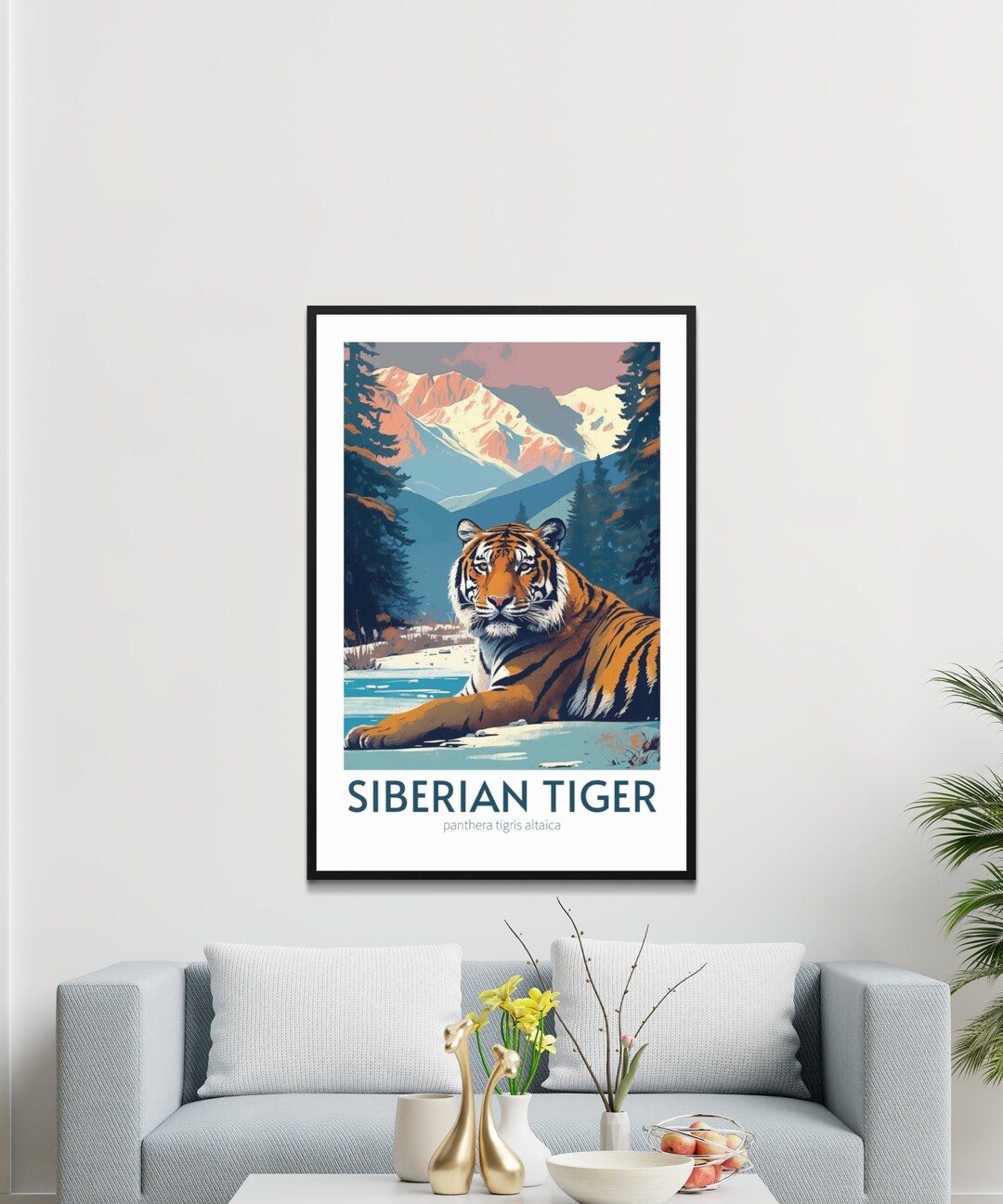 Vintage Siberian Tiger Illustration, Retro Wildlife Art Poster ...