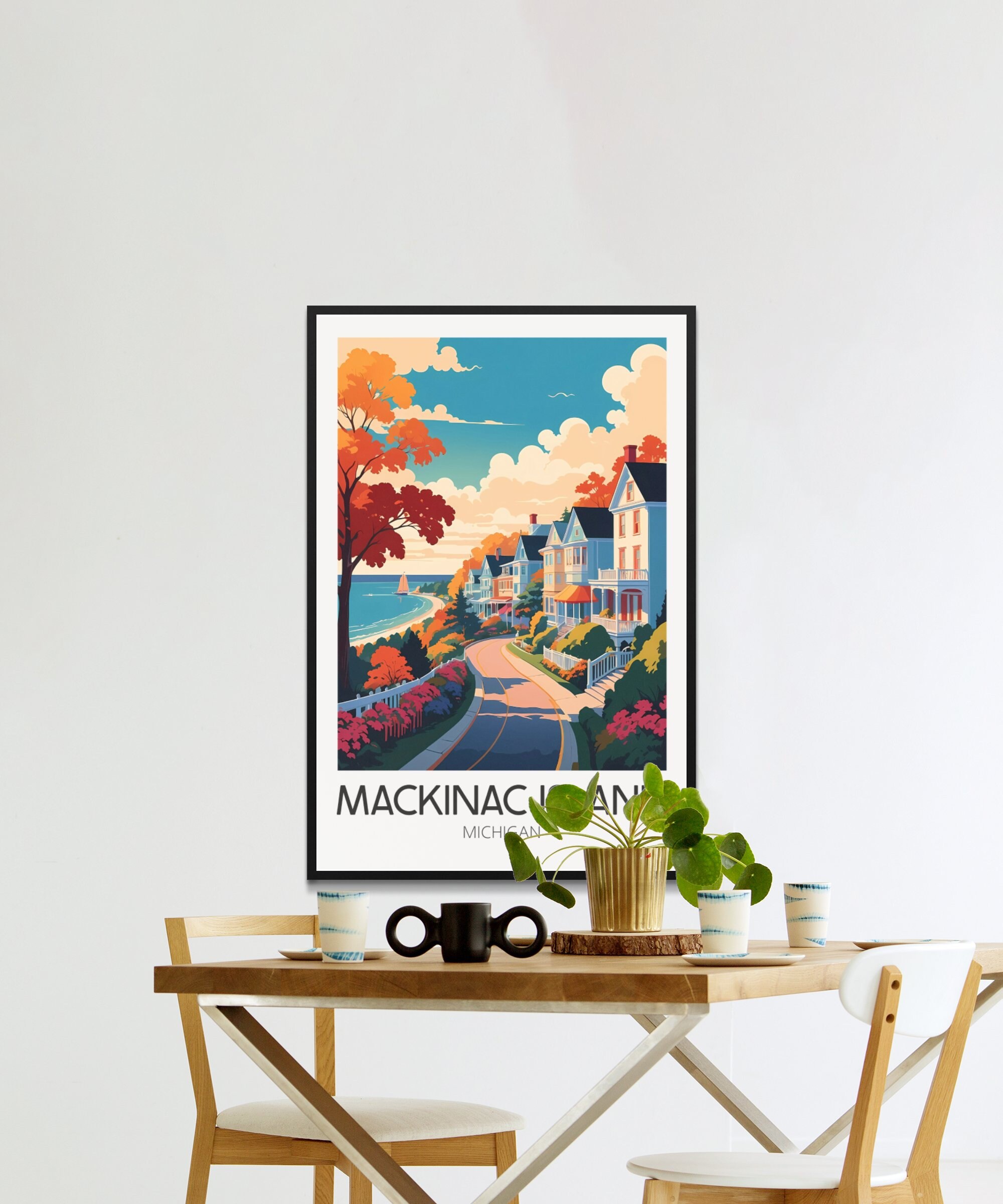 Retro Michigan Wall Art, Mackinac Island Vintage Travel Poster ...