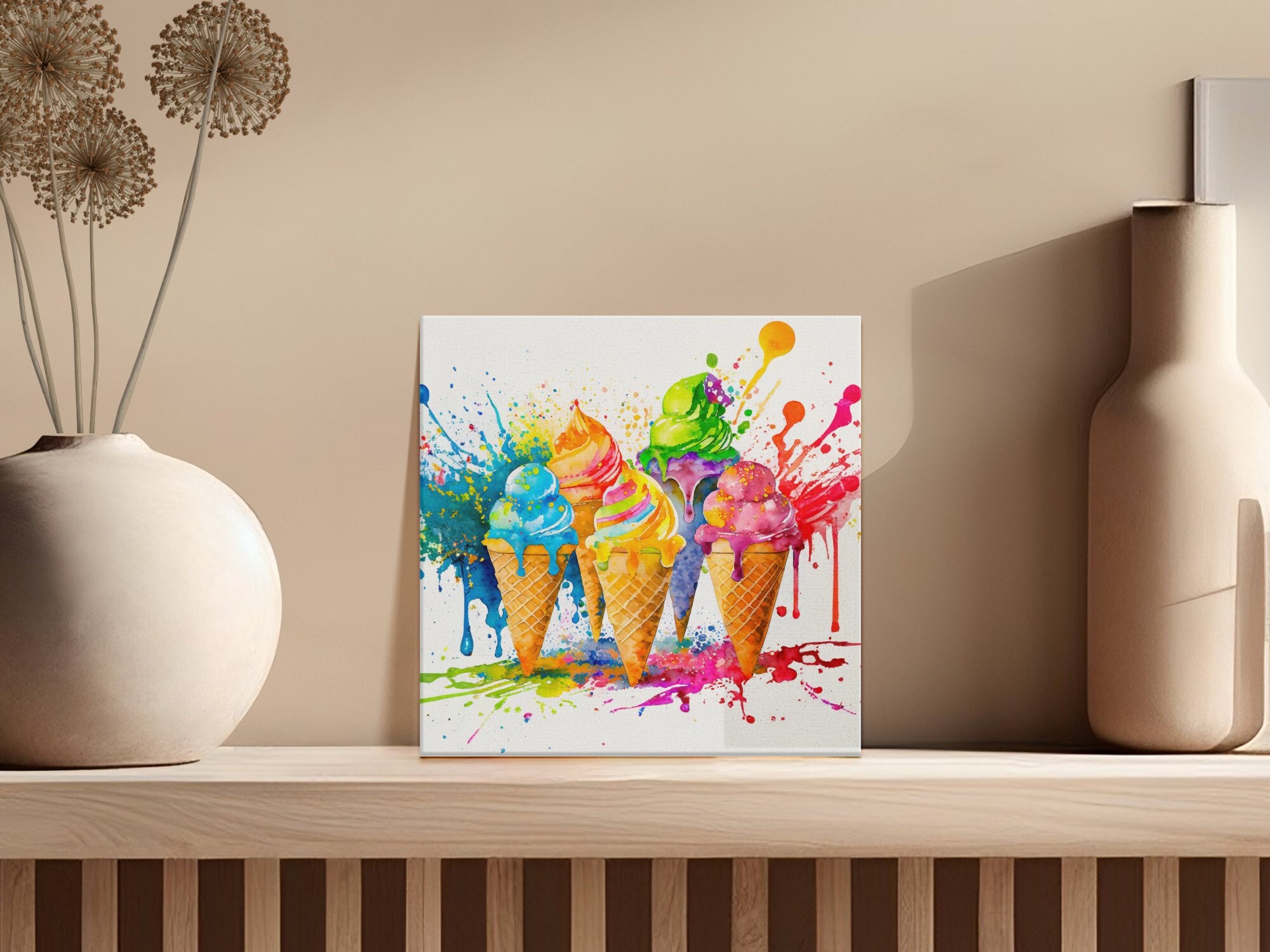 Colorful Ice Cream Wall Art, Splash Art Poster, Vibrant Ice Cream Decor ...