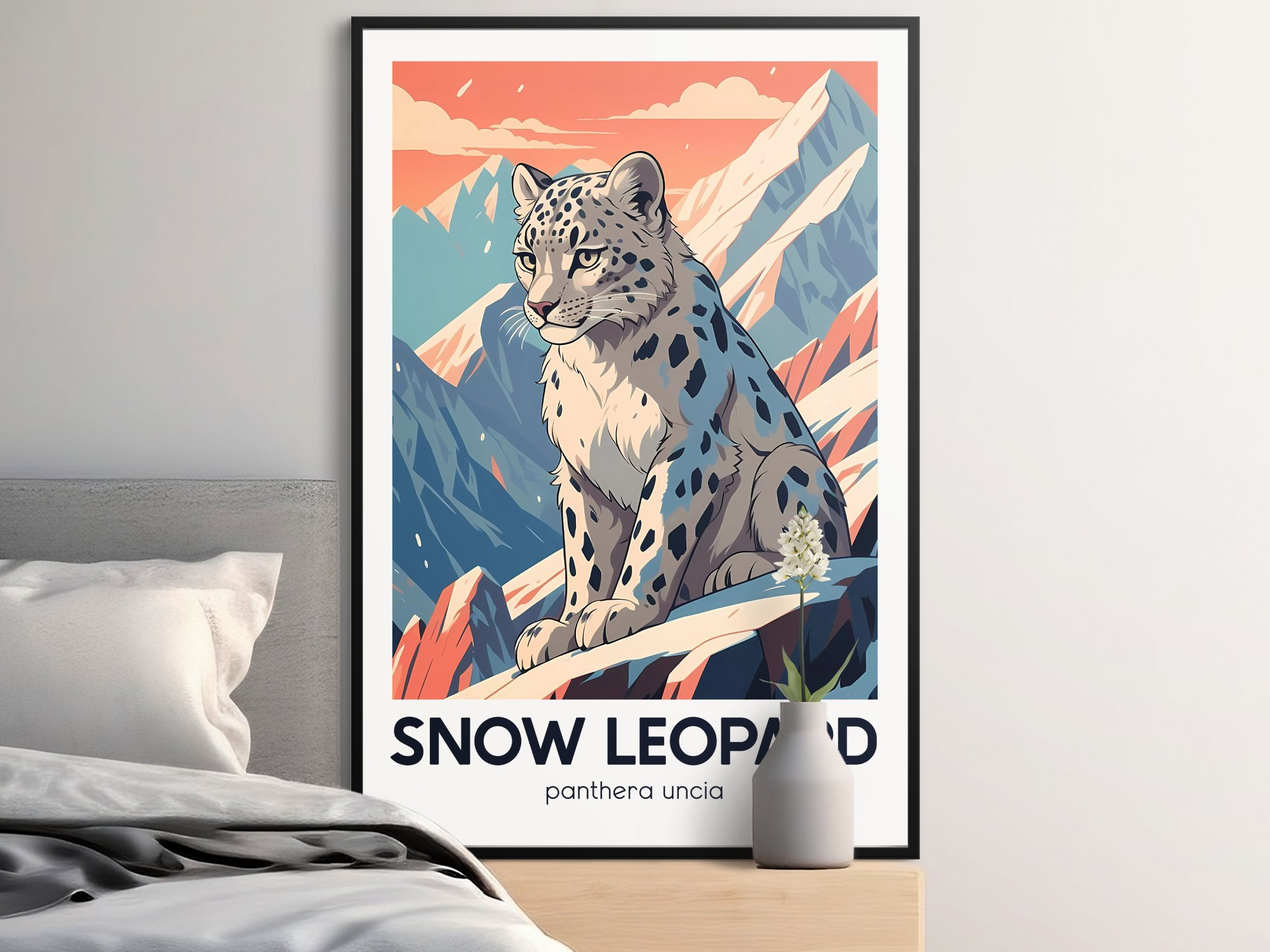 Retro Snow Leopard Poster, Endangered Species Wall Art, Vintage Style ...