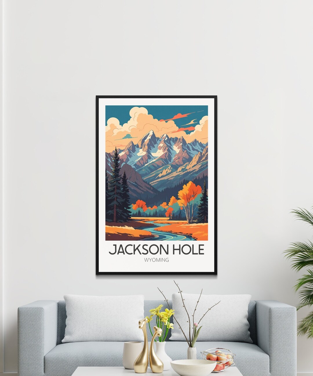 Vintage Jackson Hole Wyoming Travel Poster, Retro Mountain Landscape ...