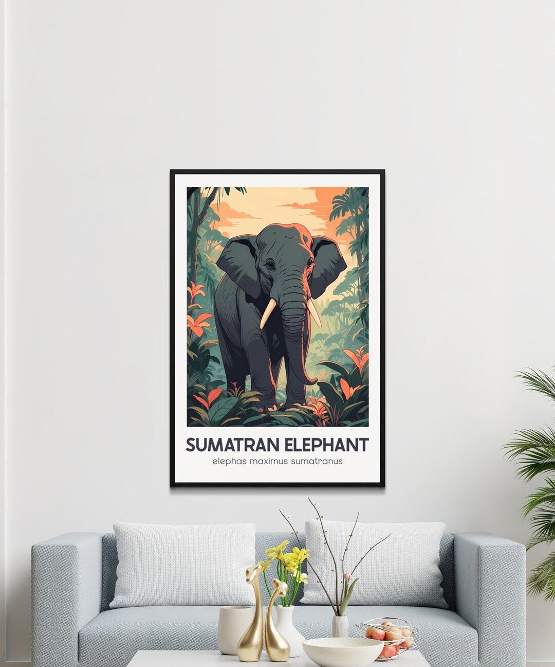 Retro Sumatran Elephant Poster, Endangered Species Wall Art, Vintage ...