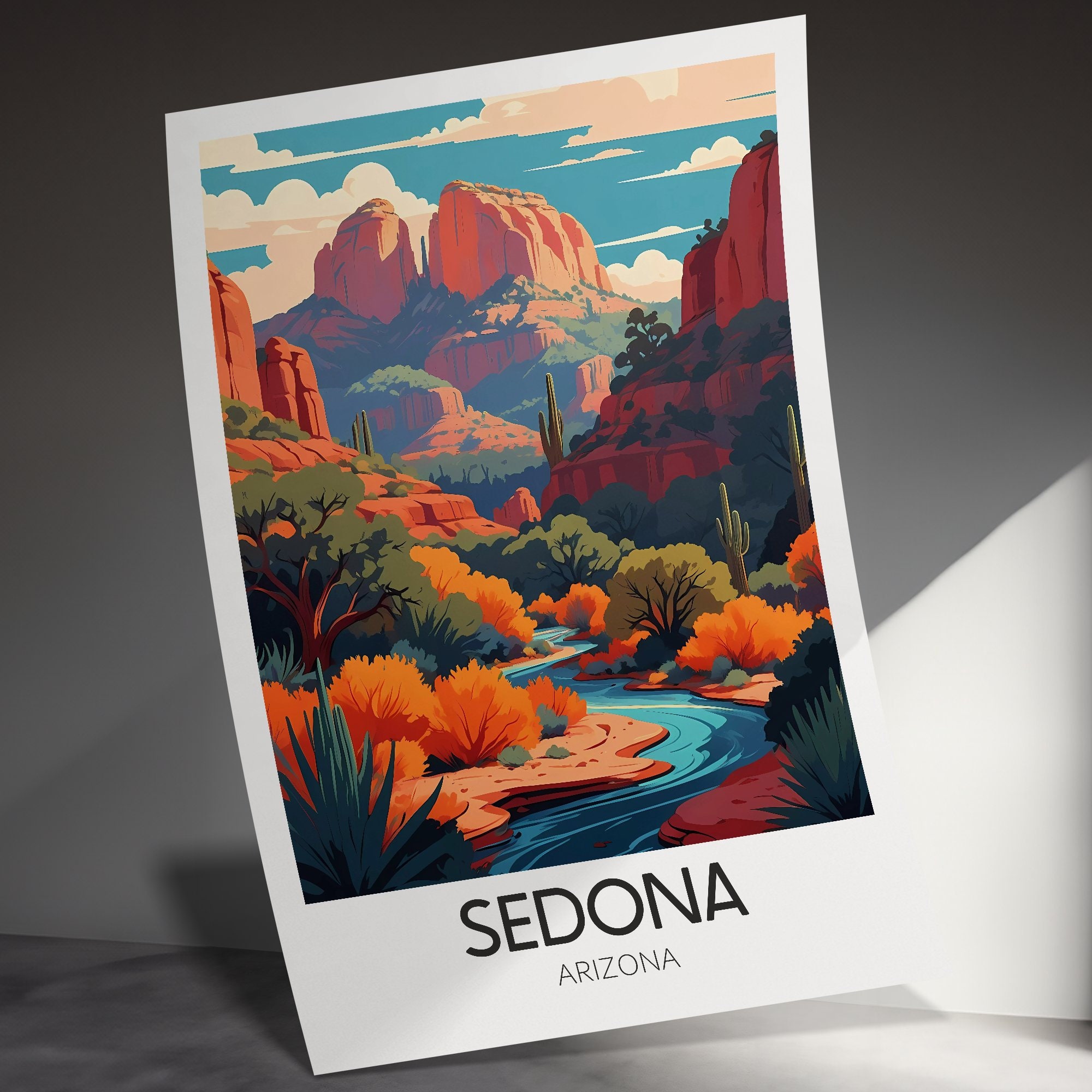 Vintage Sedona Arizona Poster, Retro Travel Wall Art, Colorful Desert ...