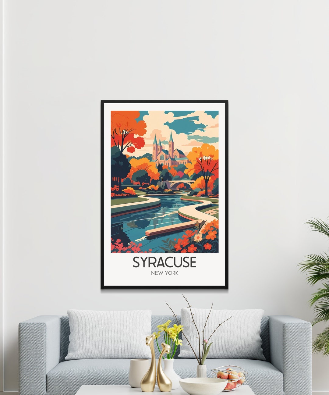 Vibrant Vintage Retro Poster of Syracuse, New York With Autumn Colors ...