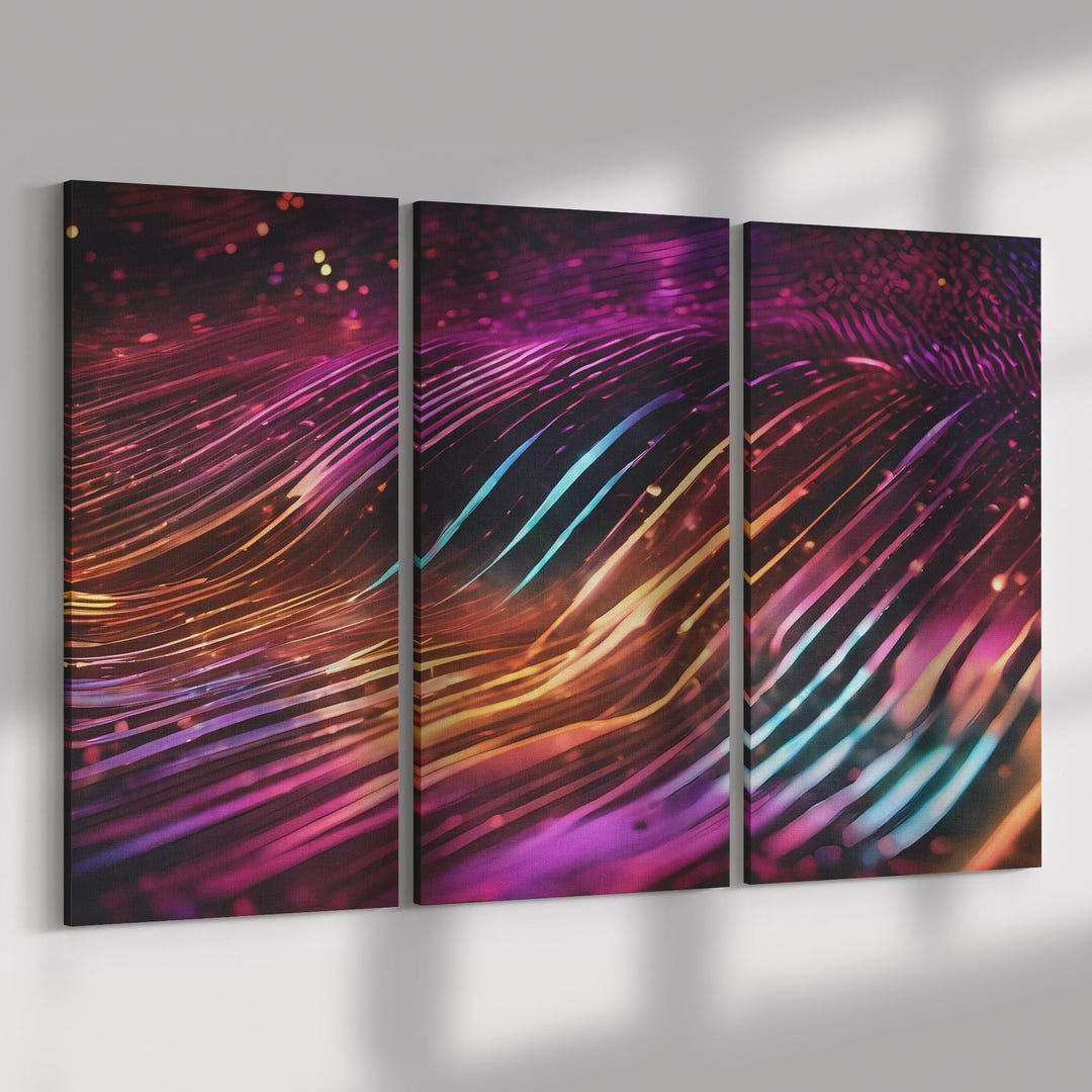 Vibrant Neon Waves 3-piece Canvas Set – Modern Abstract Wall Art ...