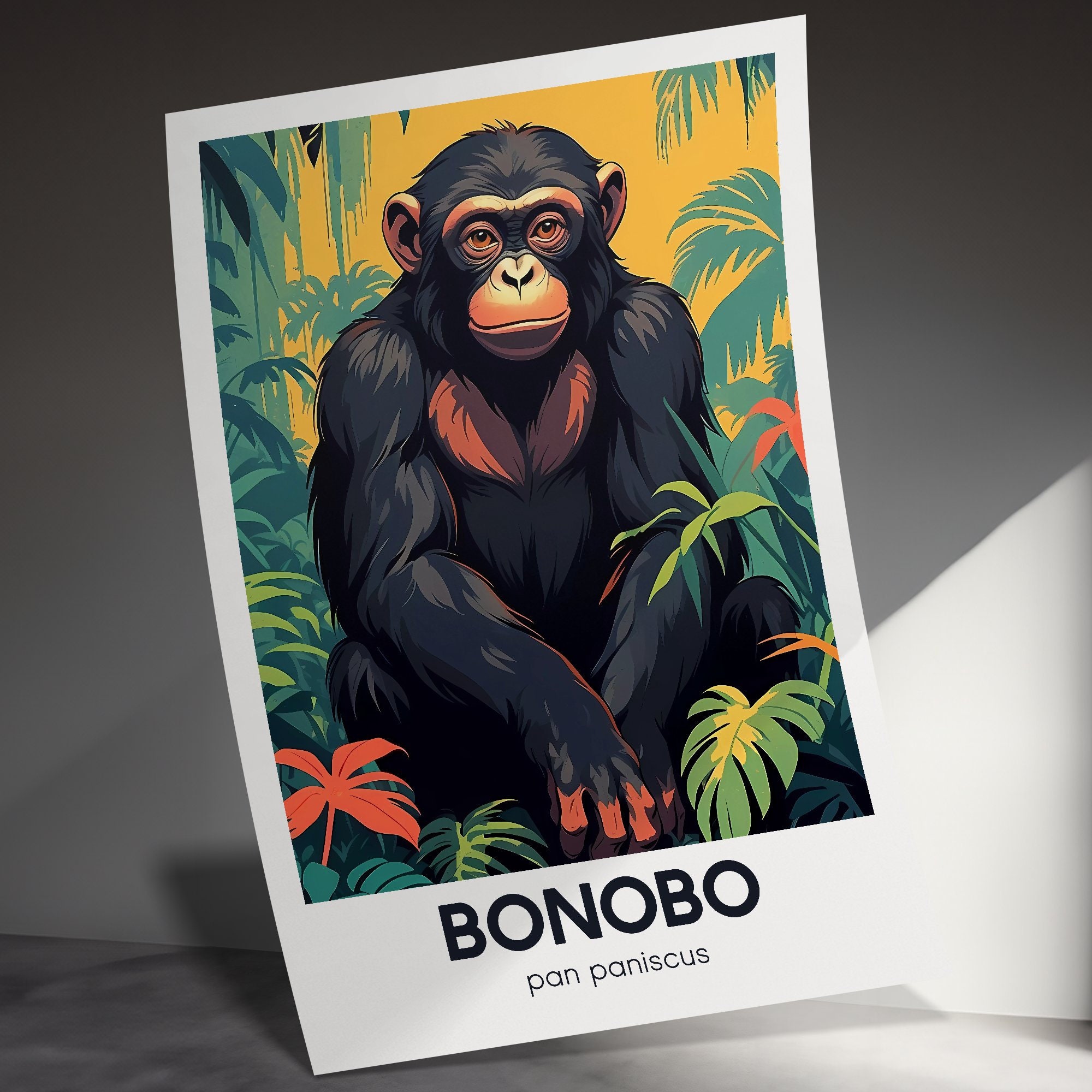 Vintage Bonobo Poster, Endangered Species Retro Wall Art, Tropical ...