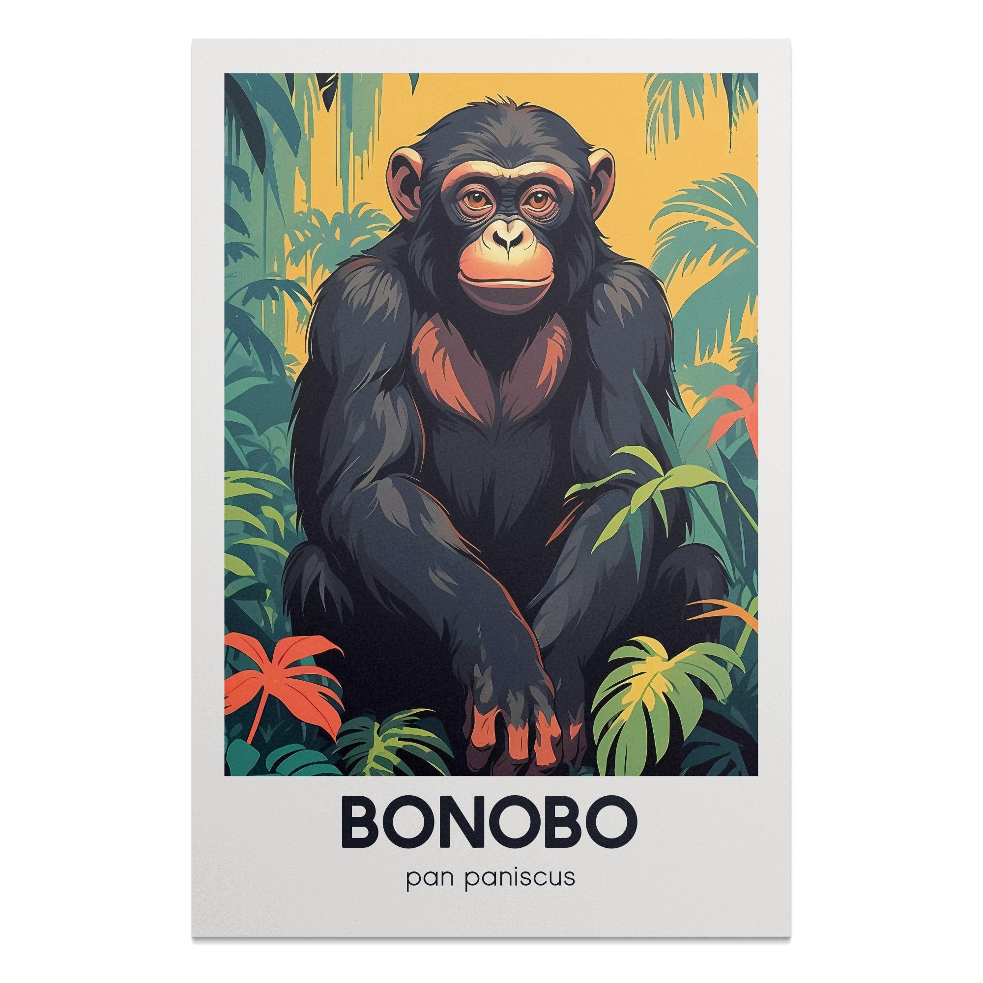 Vintage Bonobo Poster, Endangered Species Retro Wall Art, Tropical ...