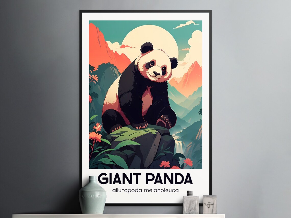 Vintage Giant Panda Poster, Endangered Species Wall Art, Retro Style ...
