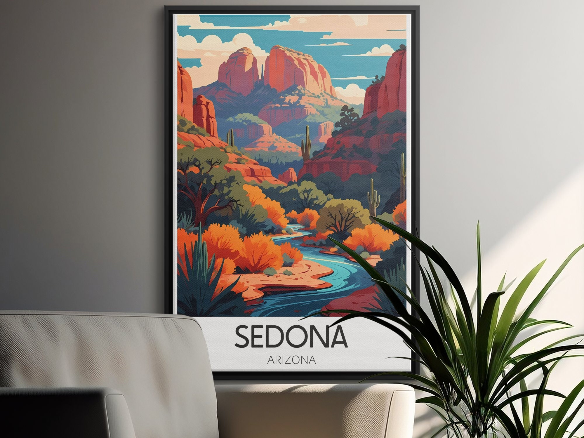 Vintage Sedona Arizona Poster, Retro Travel Wall Art, Colorful Desert ...