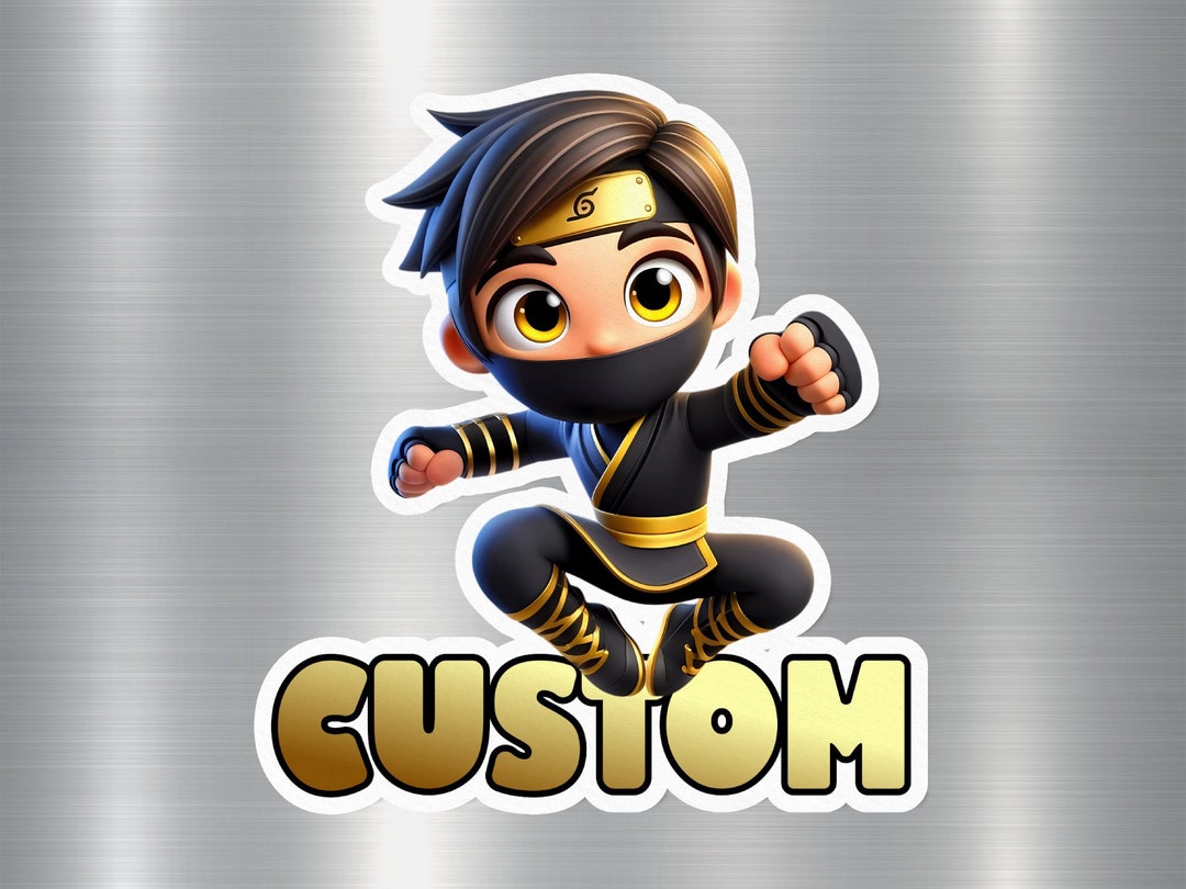 Custom Gold Ninja Kid Sticker and Fridge Magnet, Personalized Vinyl ...