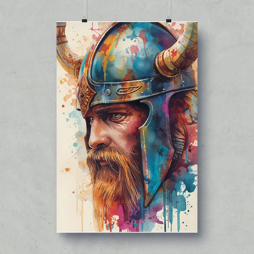 Viking Warrior Wall Art Print, Watercolor Poster, Norse Mythology Decor ...