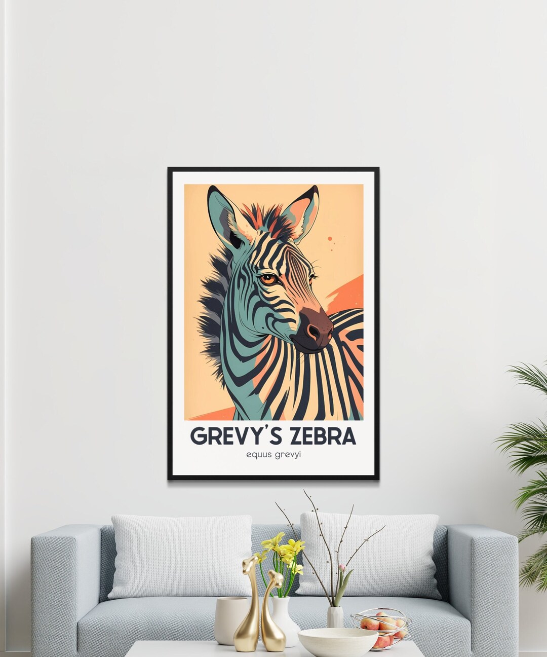 Retro Grevy's Zebra Poster, Endangered Species Wall Art, Vintage Style ...