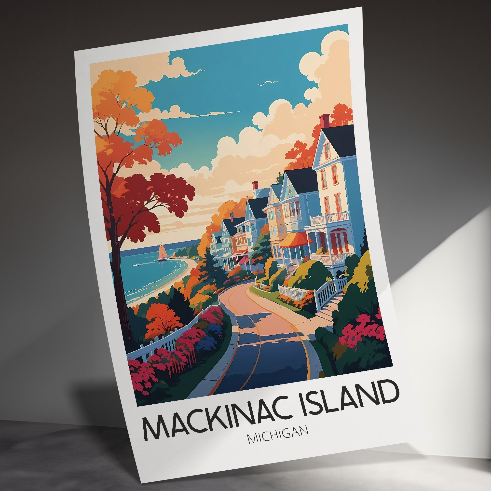 Retro Michigan Wall Art, Mackinac Island Vintage Travel Poster ...