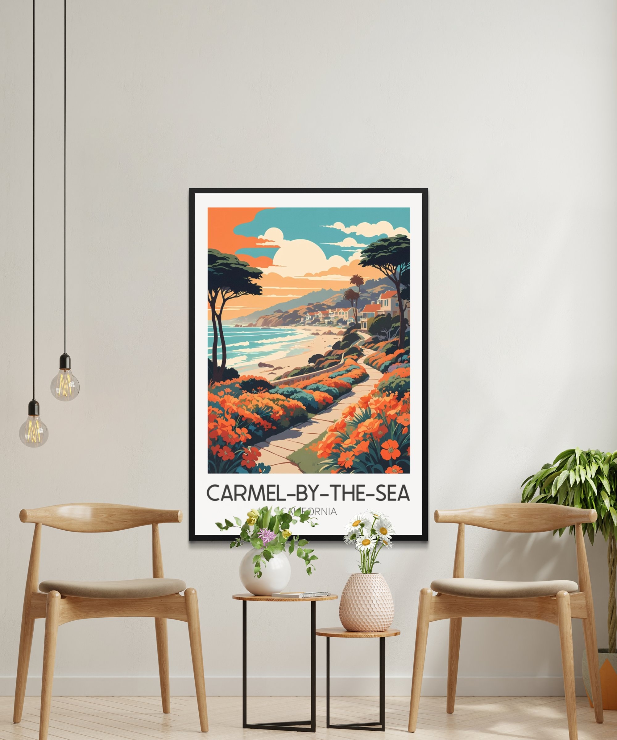 Vintage Carmel-by-the-sea California Travel Poster, Retro Style Wall ...