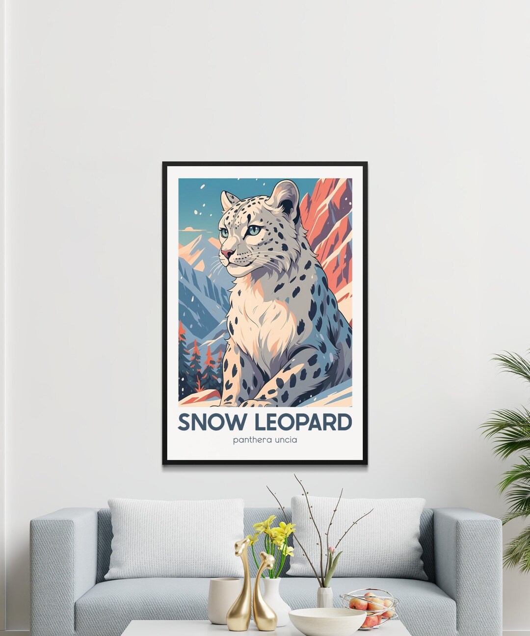 Snow Leopard Poster, Retro Style Wall Art, Endangered Species, Vintage ...
