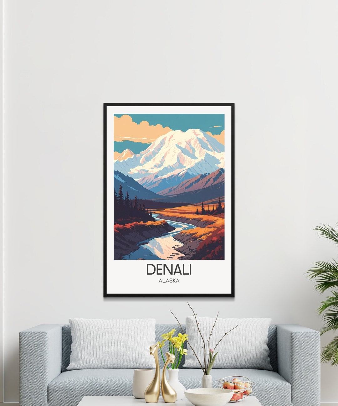 Denali Alaska Poster, Mount Mckinley Wall Art Print, Retro Nature ...