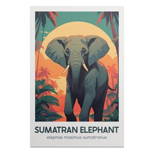 Retro Sumatran Elephant Poster, Vintage Endangered Species Wall Art ...