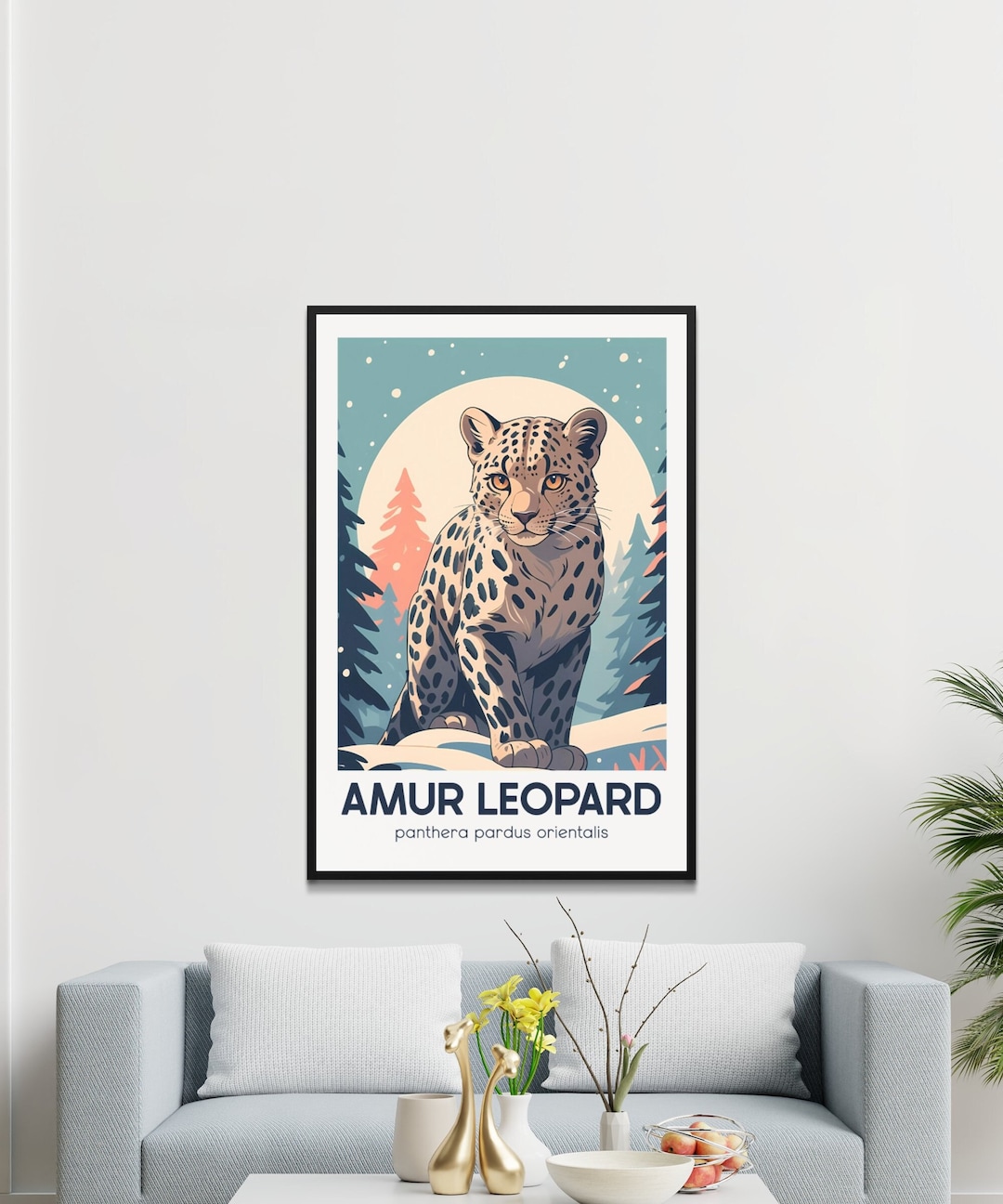 Amur Leopard Poster, Endangered Species Wall Art, Retro Style Wildlife ...