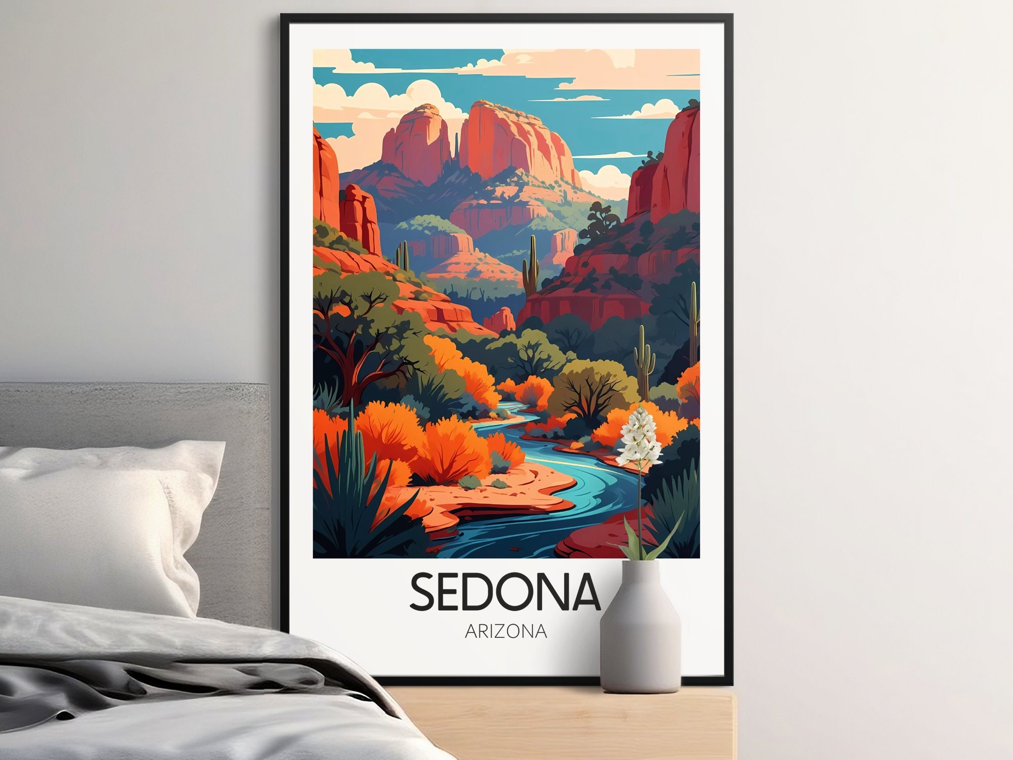 Vintage Sedona Arizona Poster, Retro Travel Wall Art, Colorful Desert ...