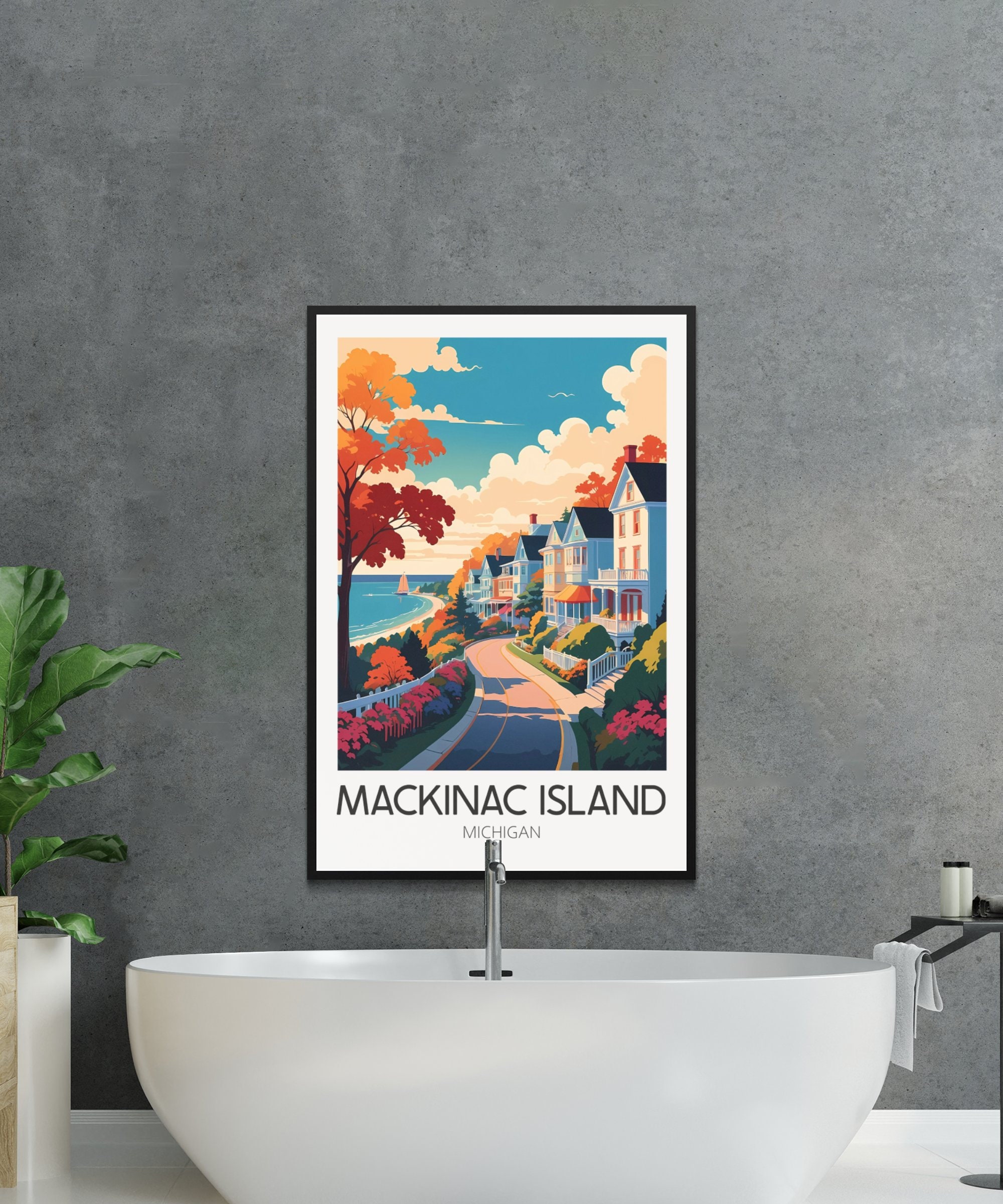 Retro Michigan Wall Art, Mackinac Island Vintage Travel Poster ...