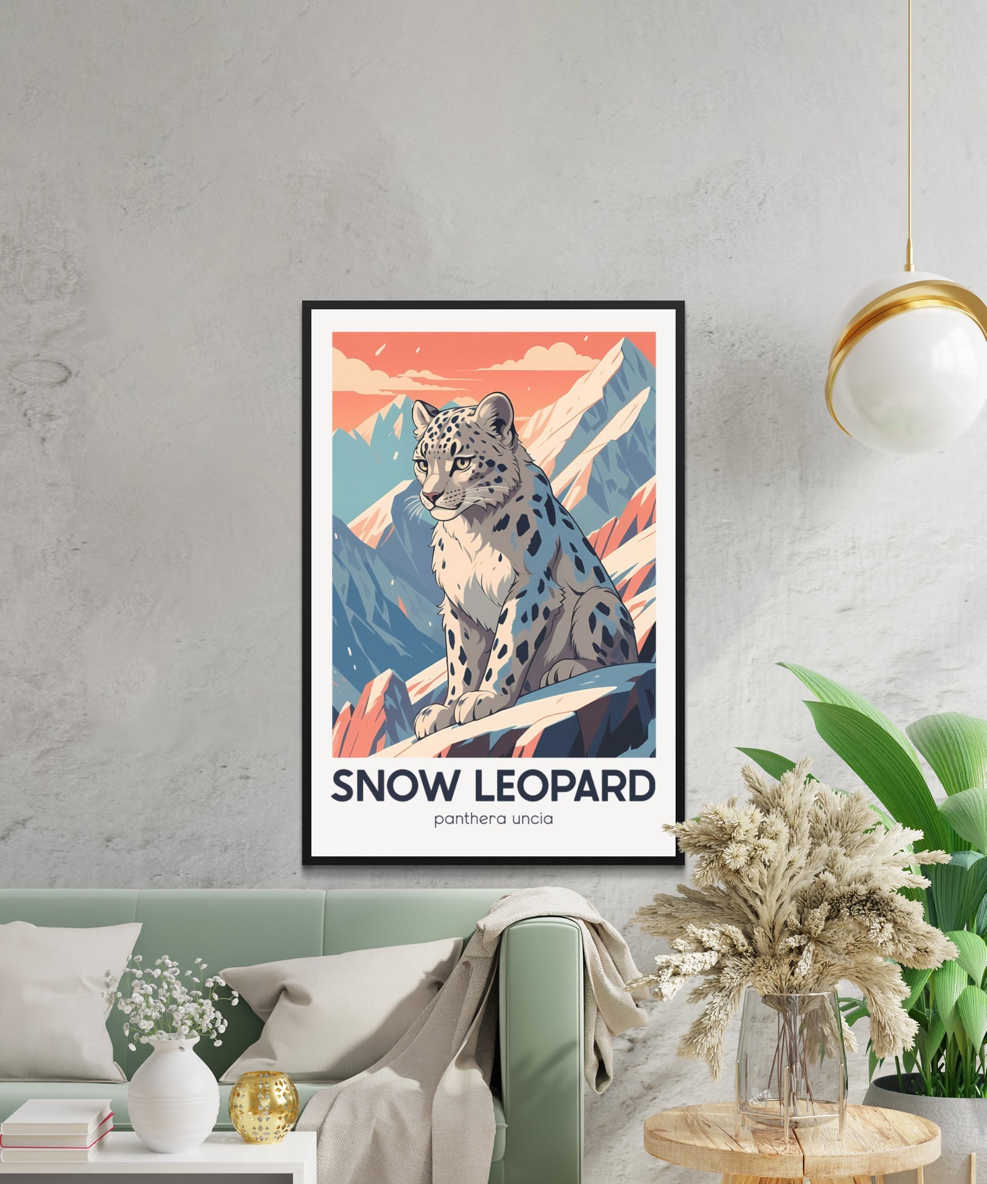 Retro Snow Leopard Poster, Endangered Species Wall Art, Vintage Style ...