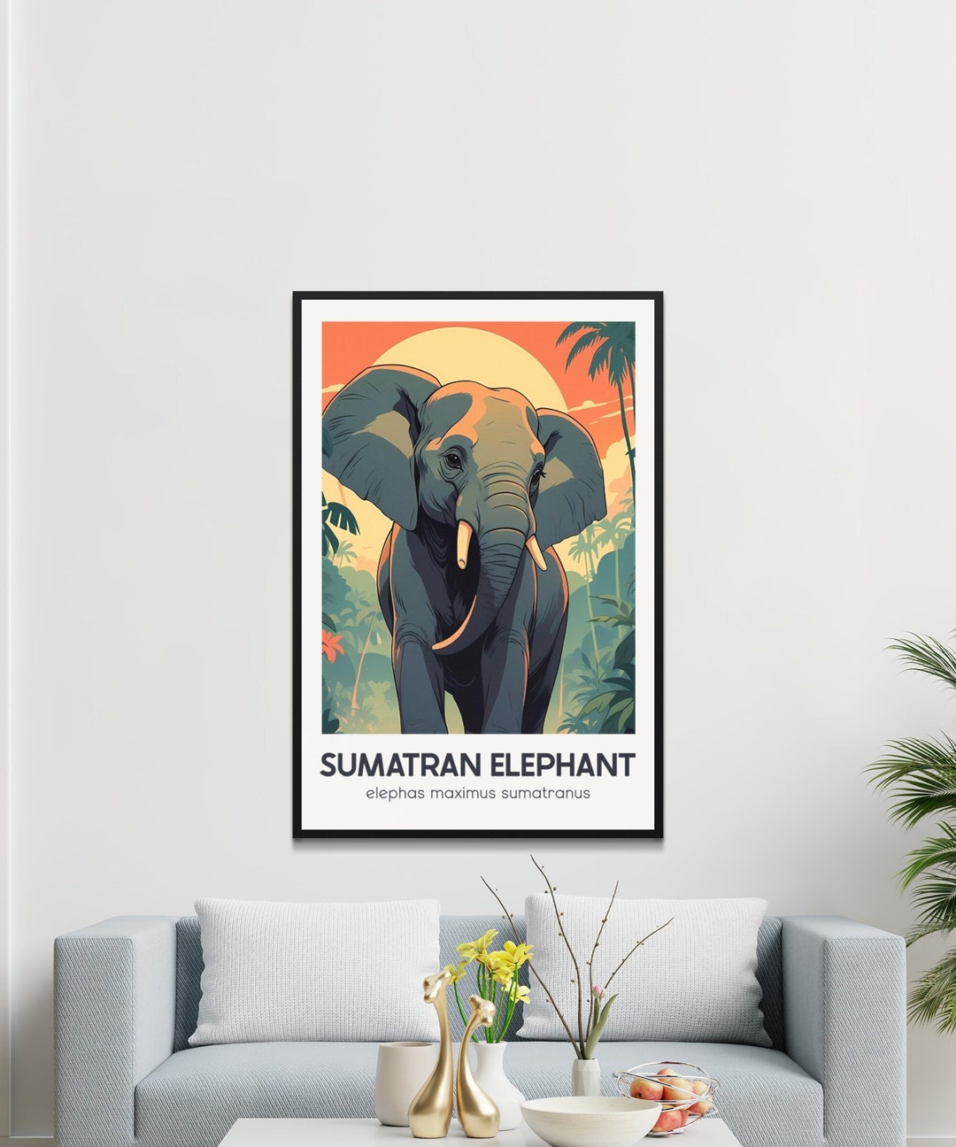 Retro Sumatran Elephant Poster, Endangered Species Wall Art, Vintage ...