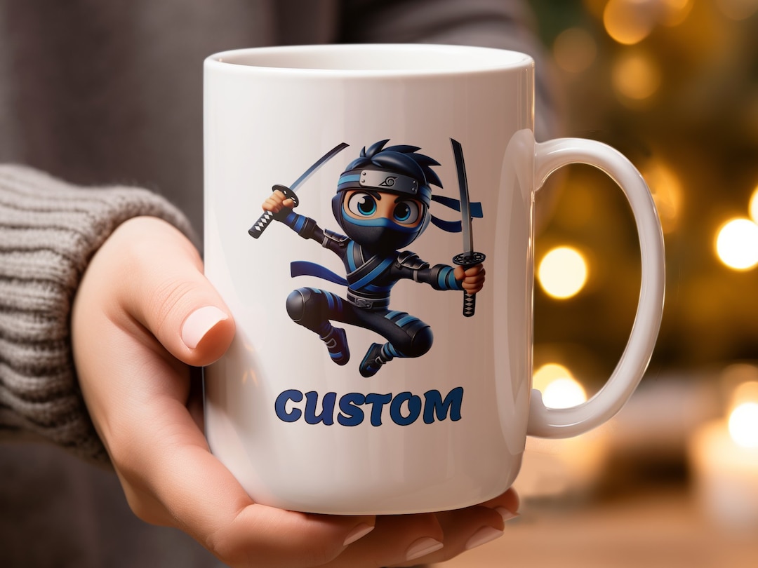 Personalized Ninja Kid Action Figure Cartoon Character Mug, Custom Kids ...