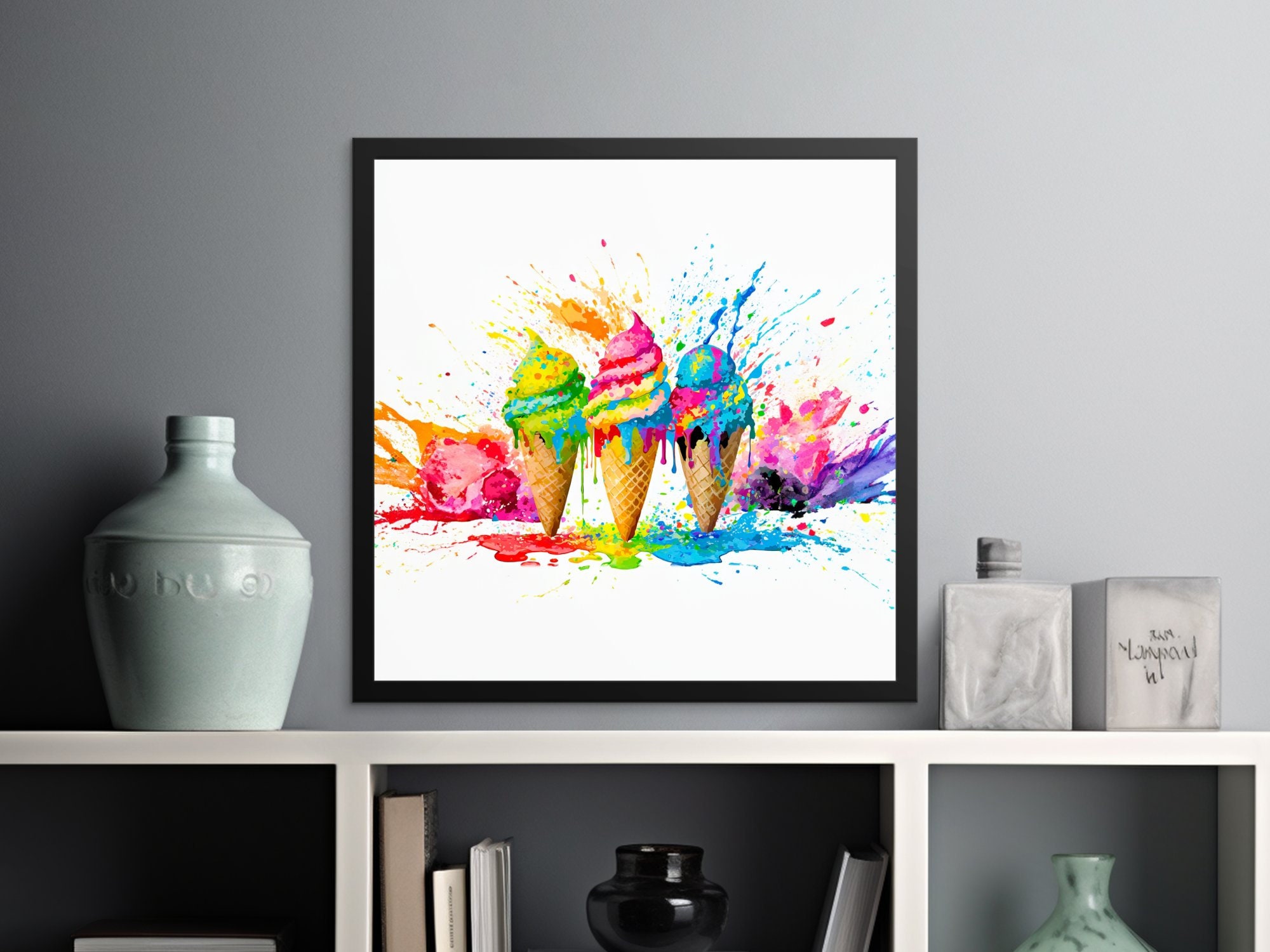 Colorful Ice Cream Wall Art, Vibrant Ice Cream Poster, Dopamine Decor ...