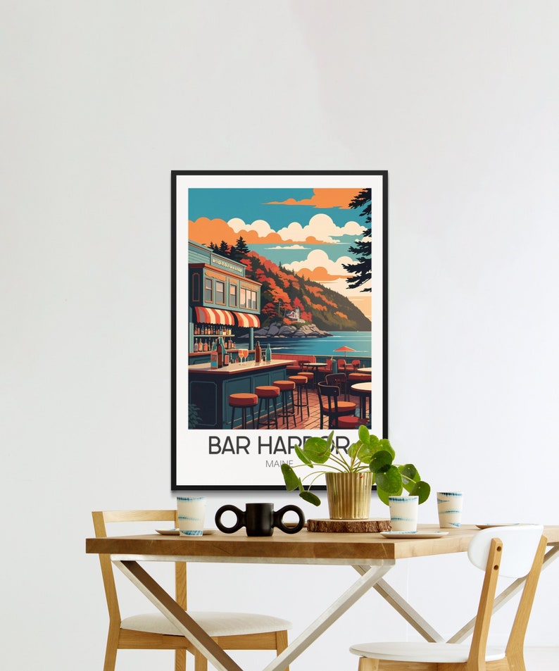 Retro Vintage Bar Harbor Maine Travel Poster, Colorful Wall Art Decor ...