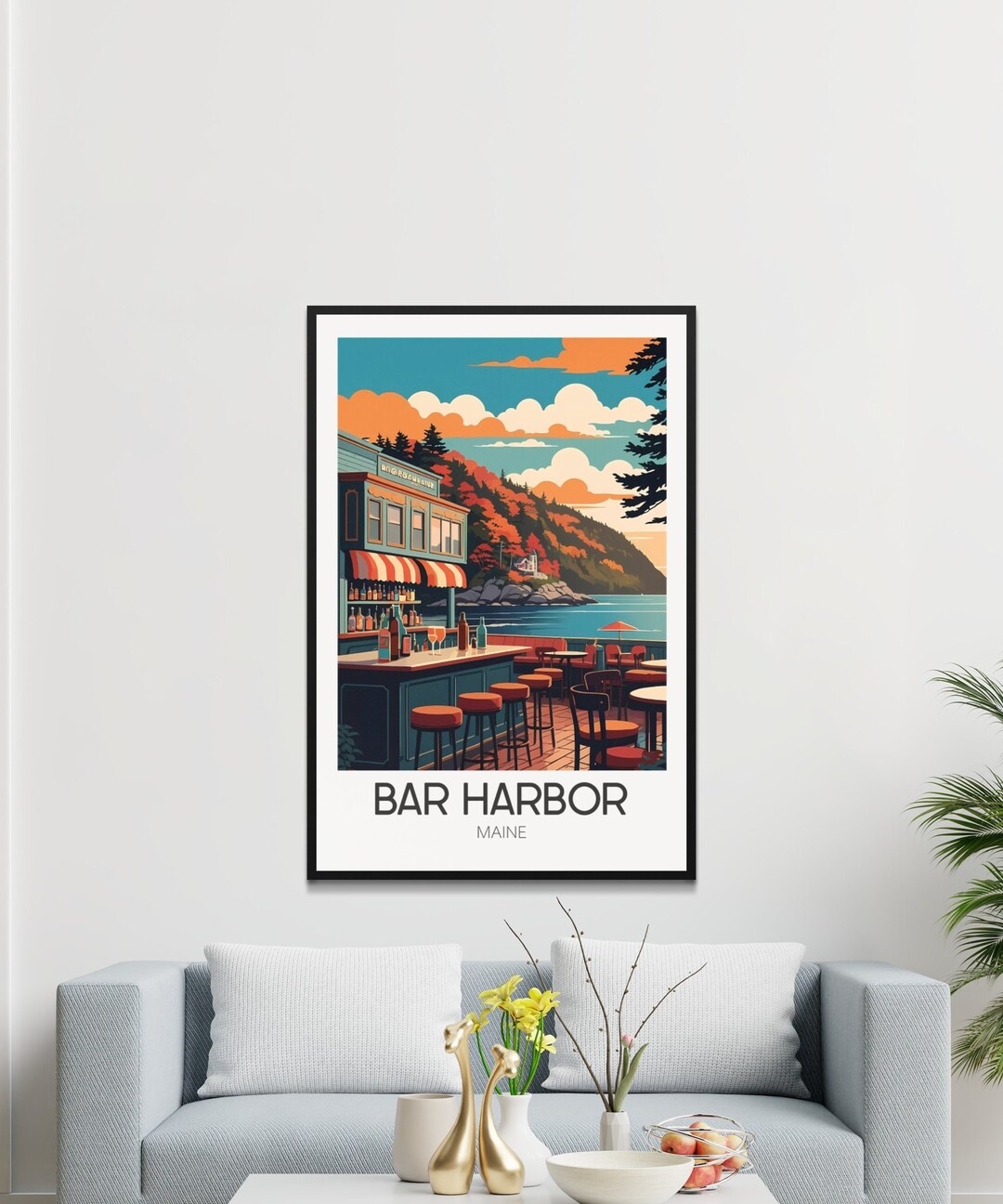 Retro Vintage Bar Harbor Maine Travel Poster, Colorful Wall Art Decor ...