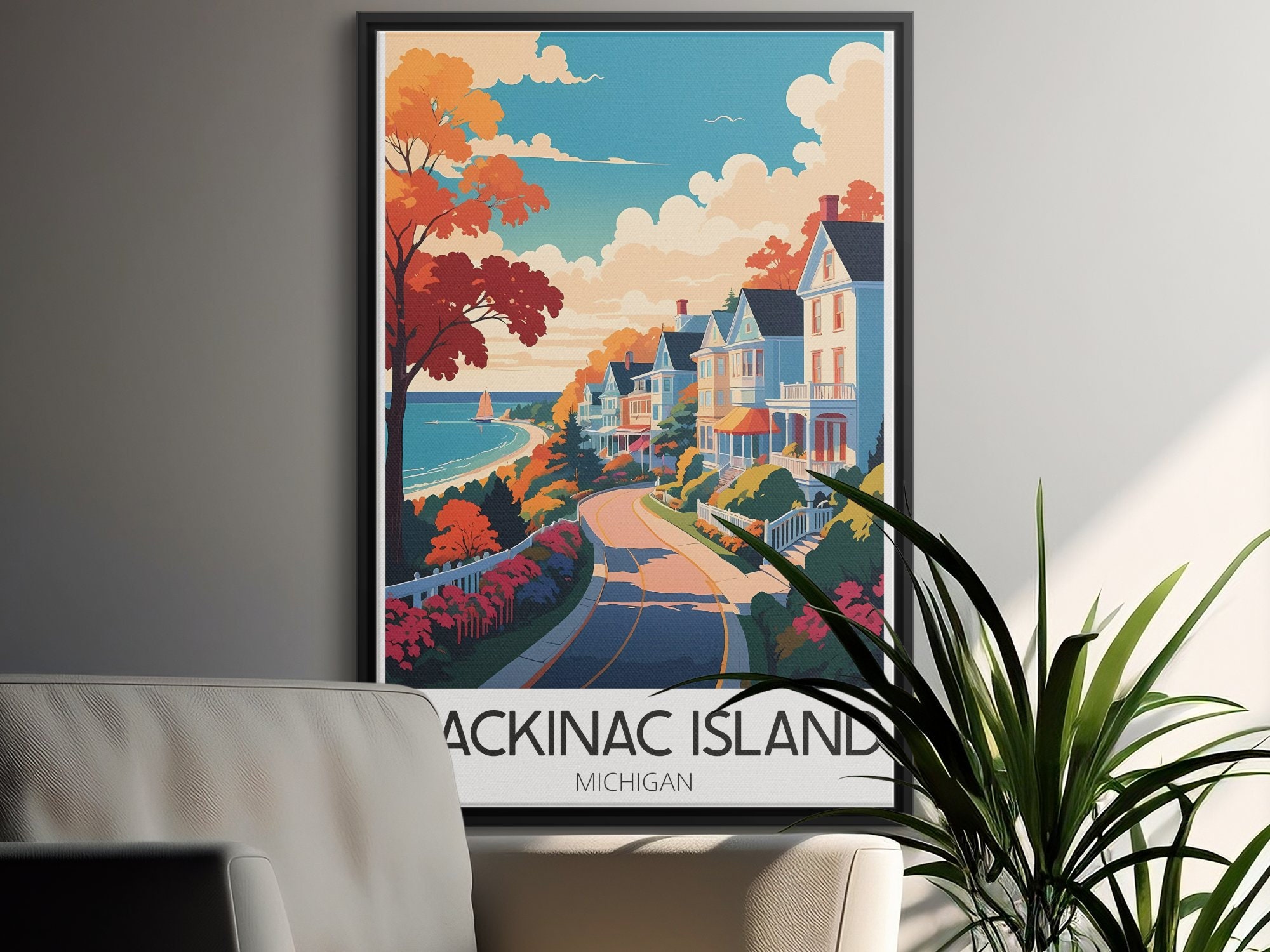 Retro Michigan Wall Art, Mackinac Island Vintage Travel Poster ...
