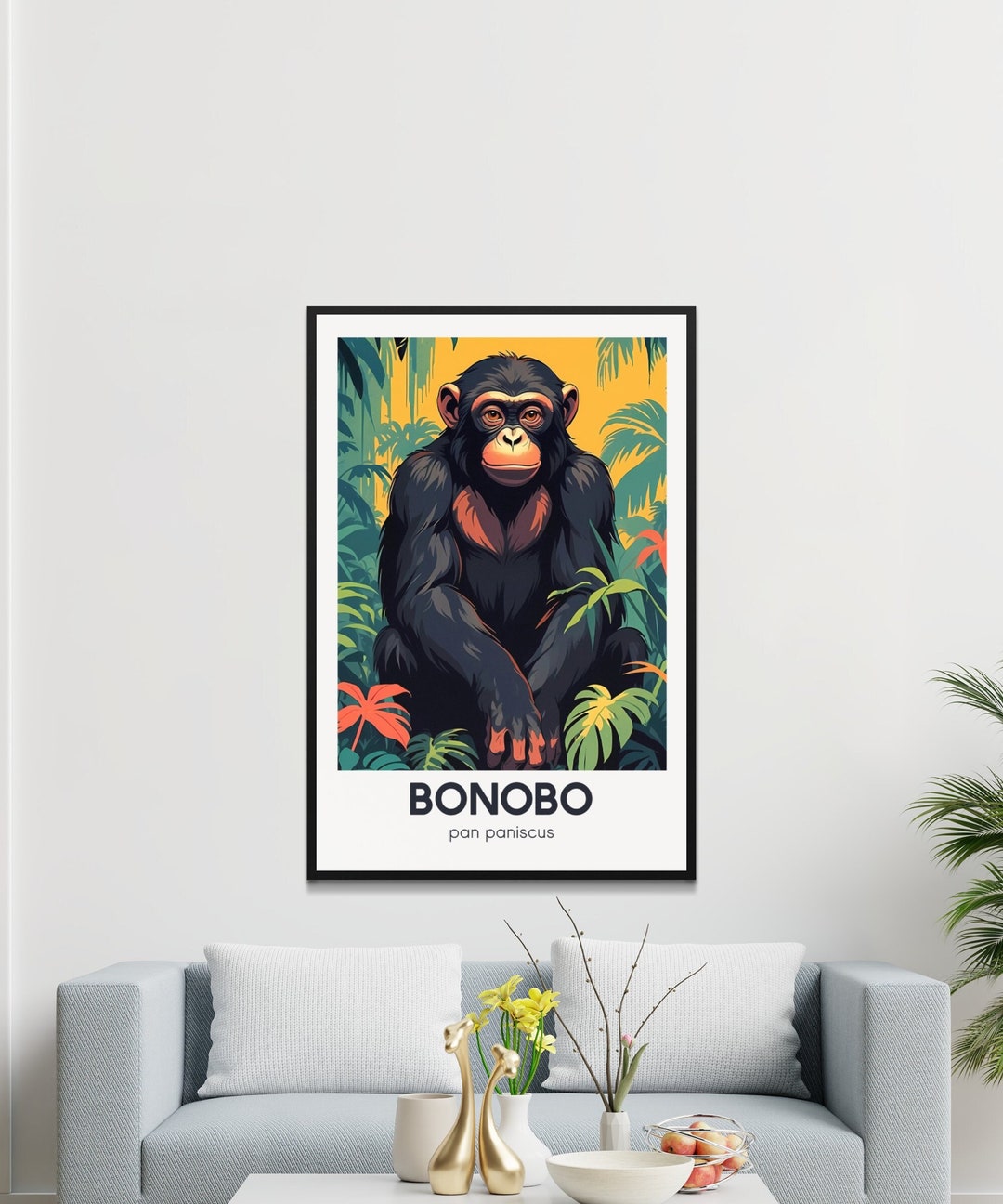 Vintage Bonobo Poster, Endangered Species Retro Wall Art, Tropical ...