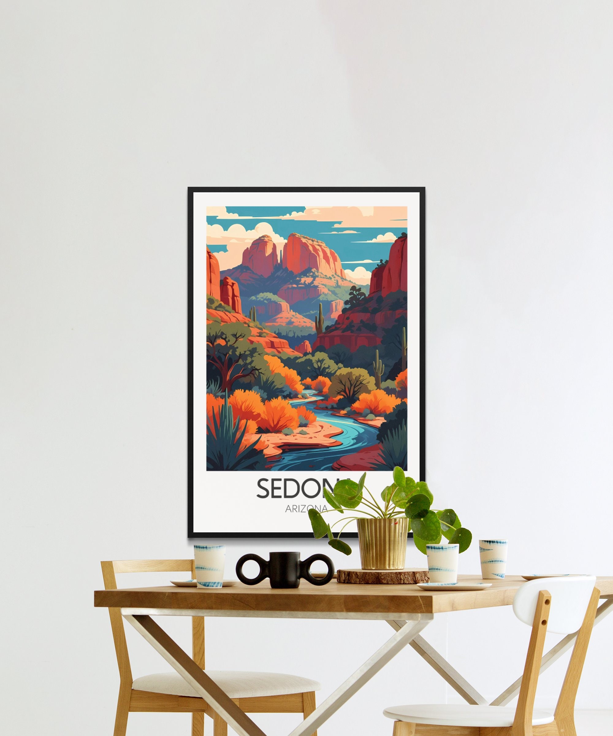 Vintage Sedona Arizona Poster, Retro Travel Wall Art, Colorful Desert ...