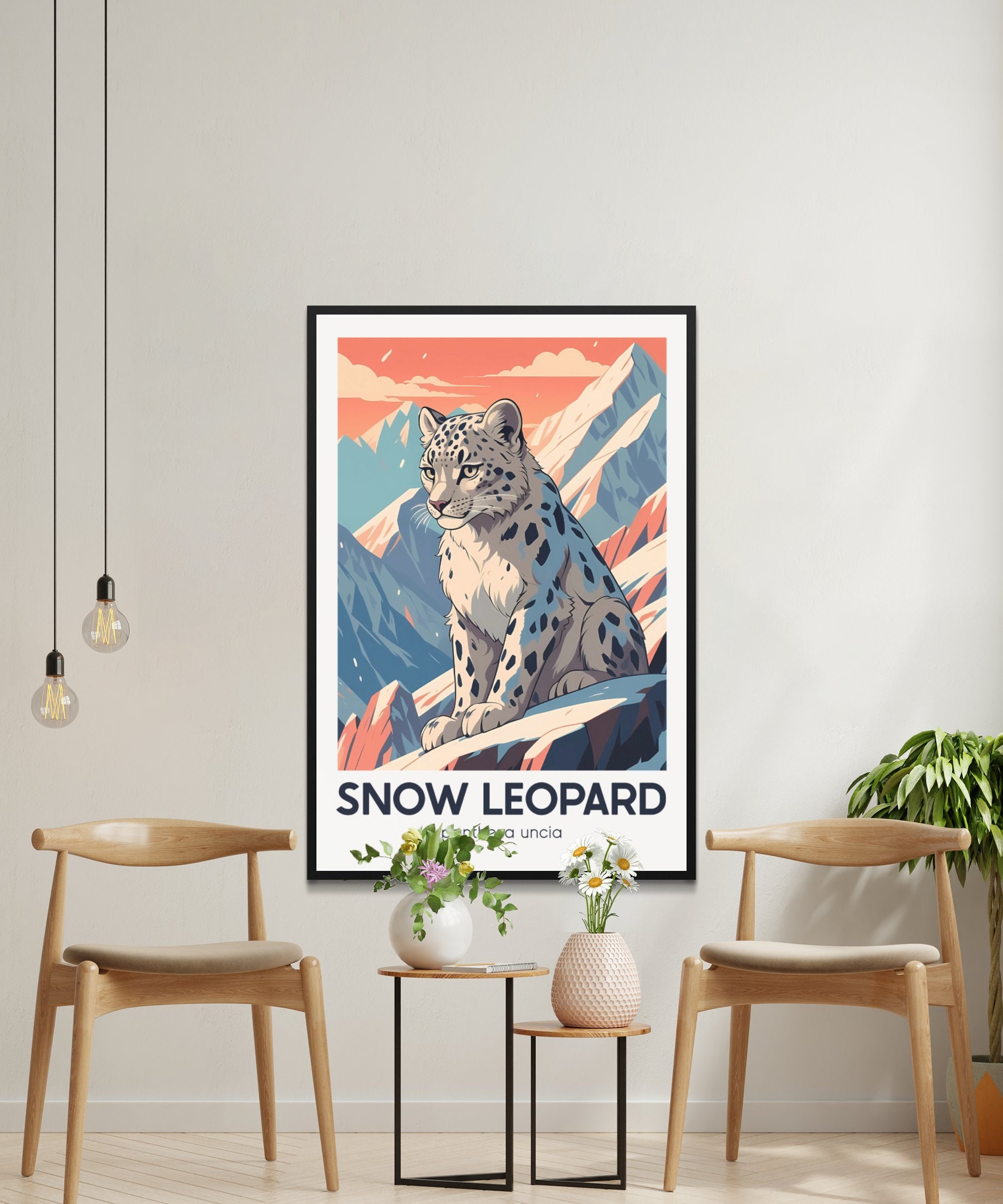 Retro Snow Leopard Poster, Endangered Species Wall Art, Vintage Style ...