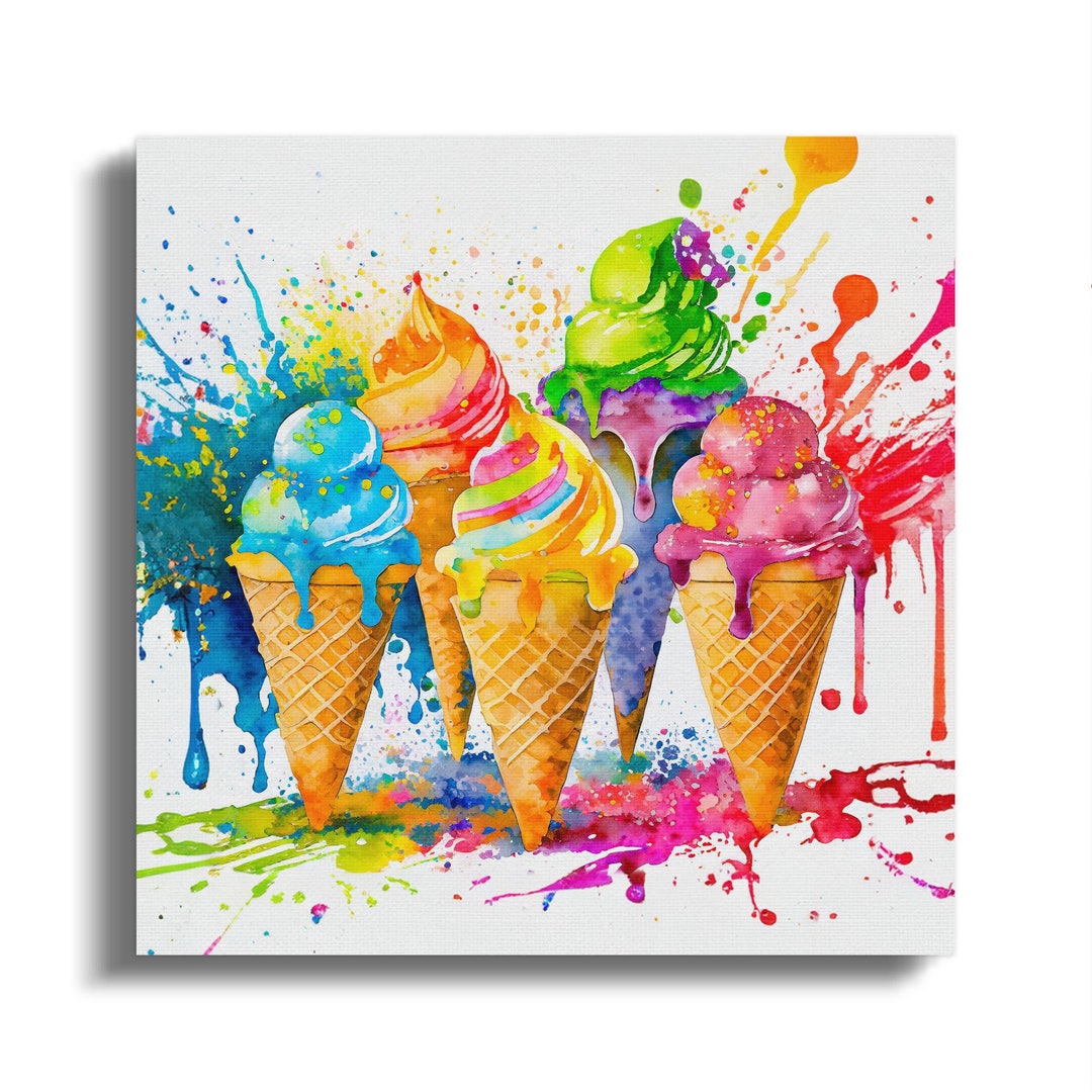Colorful Ice Cream Wall Art, Splash Art Poster, Vibrant Ice Cream Decor ...