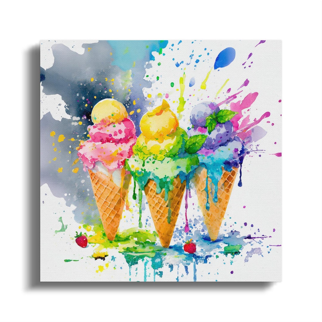 Ice Cream Watercolor Art Poster, Summer Vibes Wall Decor, Colorful Ice ...