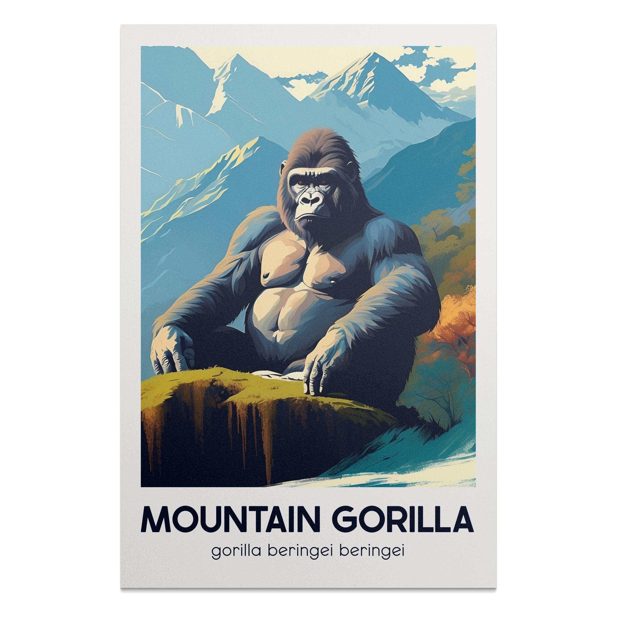 Retro Mountain Gorilla Poster, Vintage Style Endangered Species Wall ...