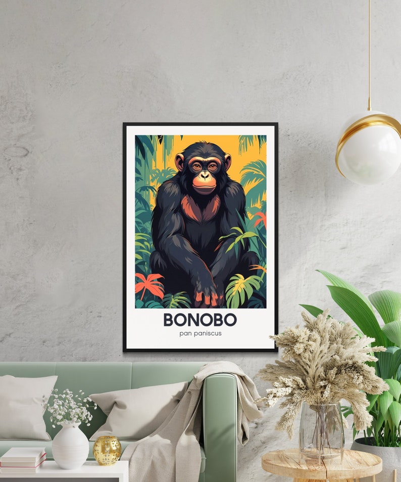 Vintage Bonobo Poster, Endangered Species Retro Wall Art, Tropical ...