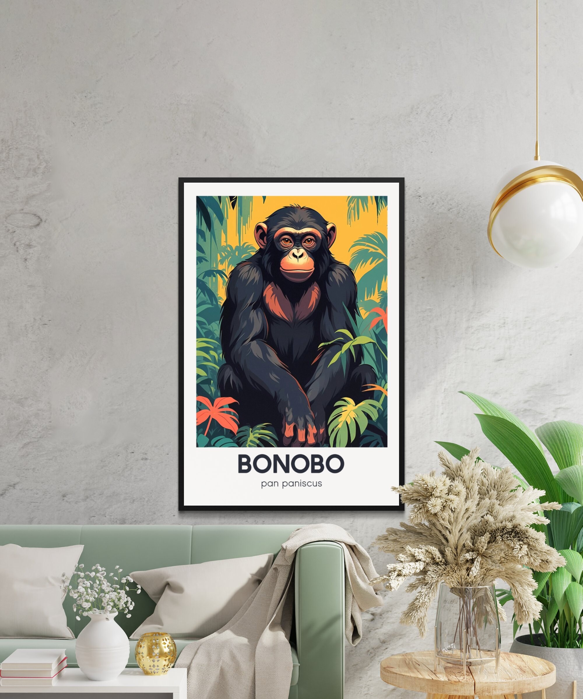 Vintage Bonobo Poster, Endangered Species Retro Wall Art, Tropical ...