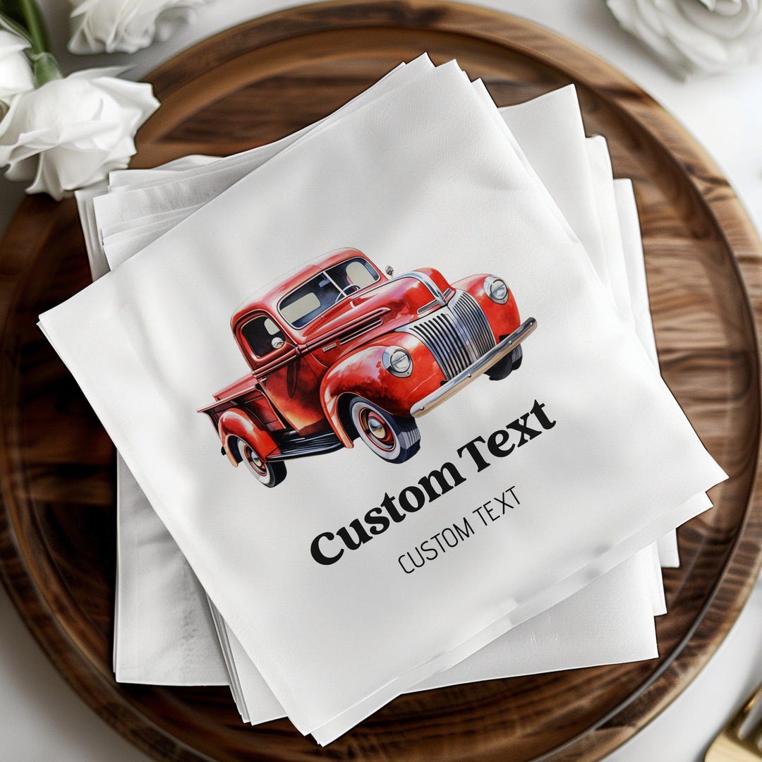 Custom Vintage Red Ford Pickup Truck Napkins and Coasters, Personalized ...