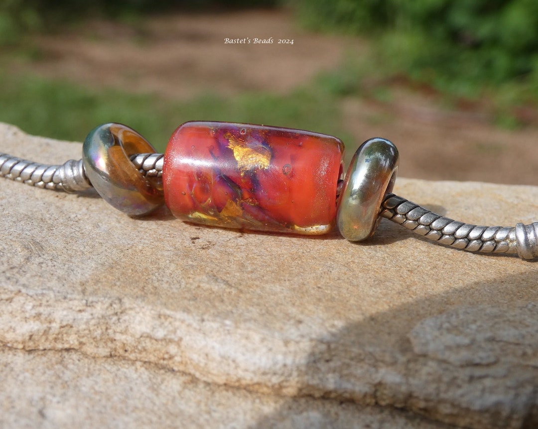 Dog Show Lead Beads Opal Coral Gold Big Hole Handmade Artisan Lampwork ...