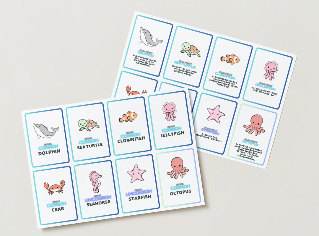 Sea Animal Flashcards Printable Vol.1 - Etsy