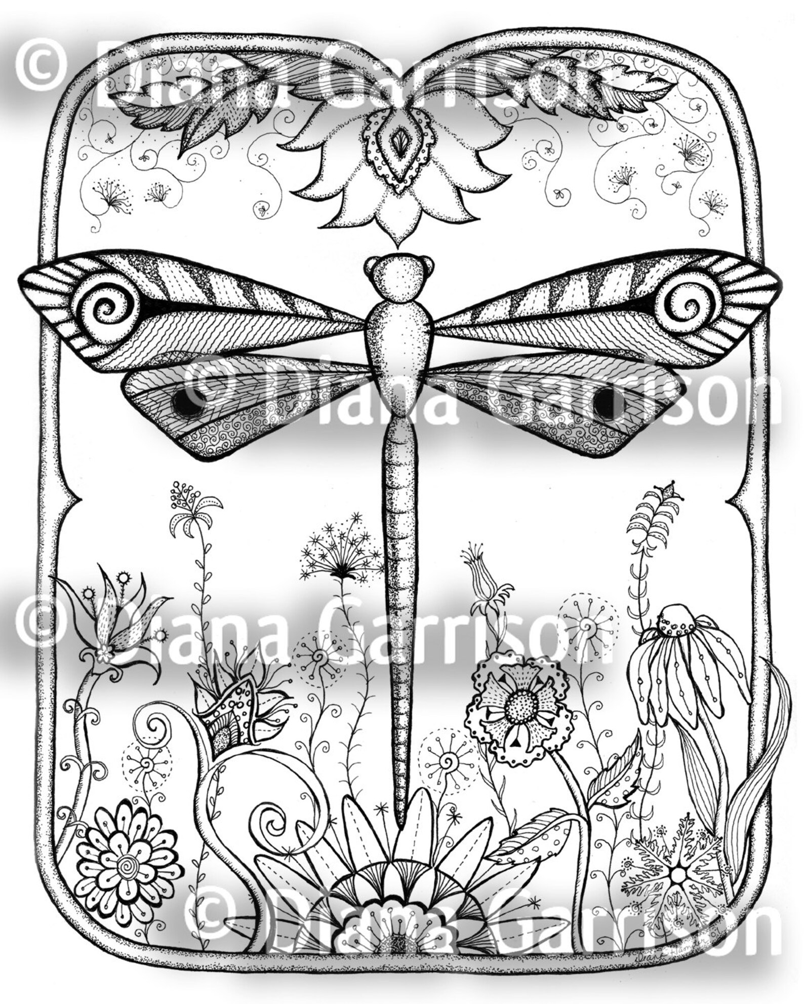 Dragonfly Garden Digi Digital Stamp - Etsy