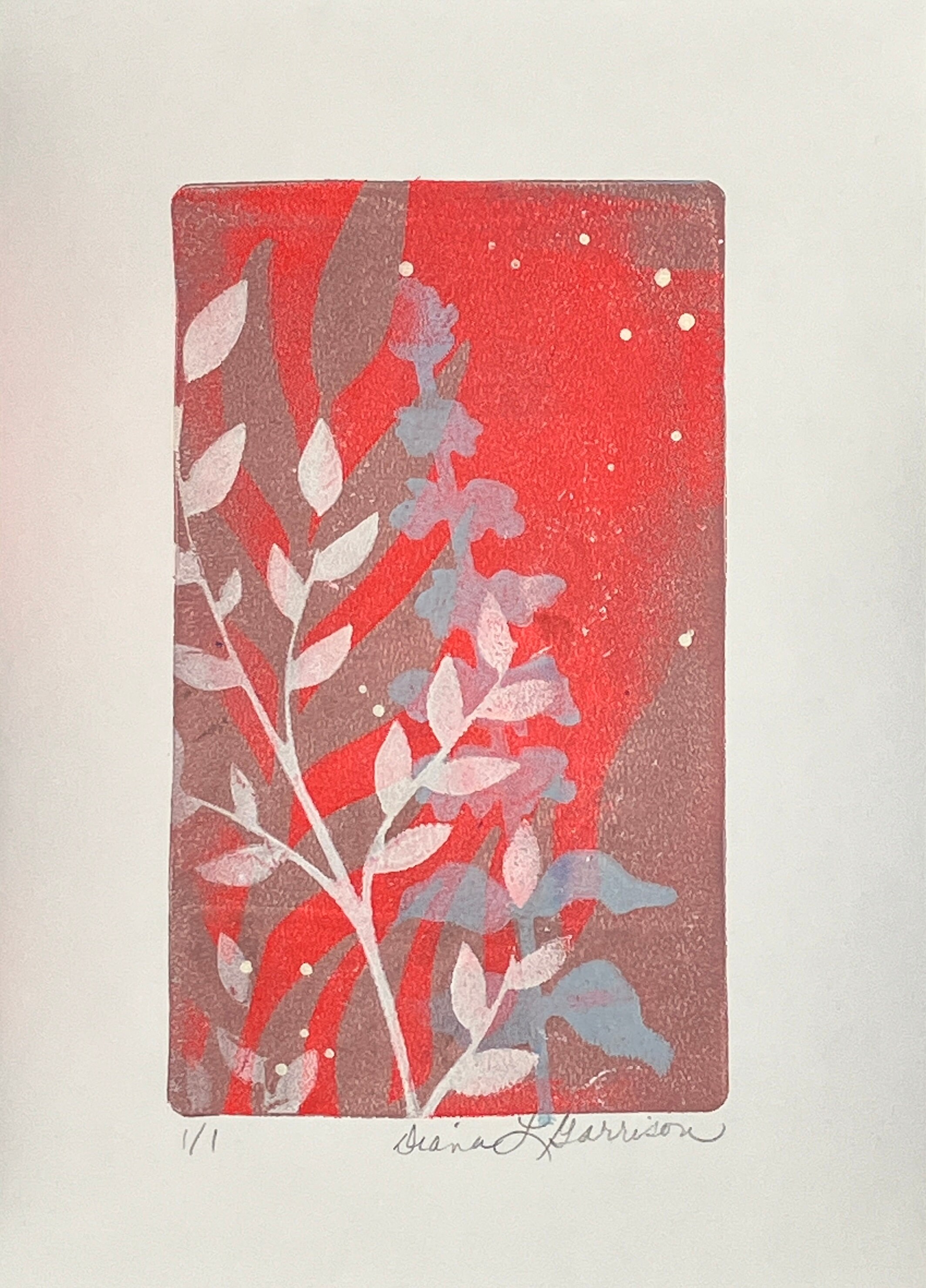 3 X 5 Original 3-color Monotype Fluorescent Pink, Pale Blue, Burnt ...