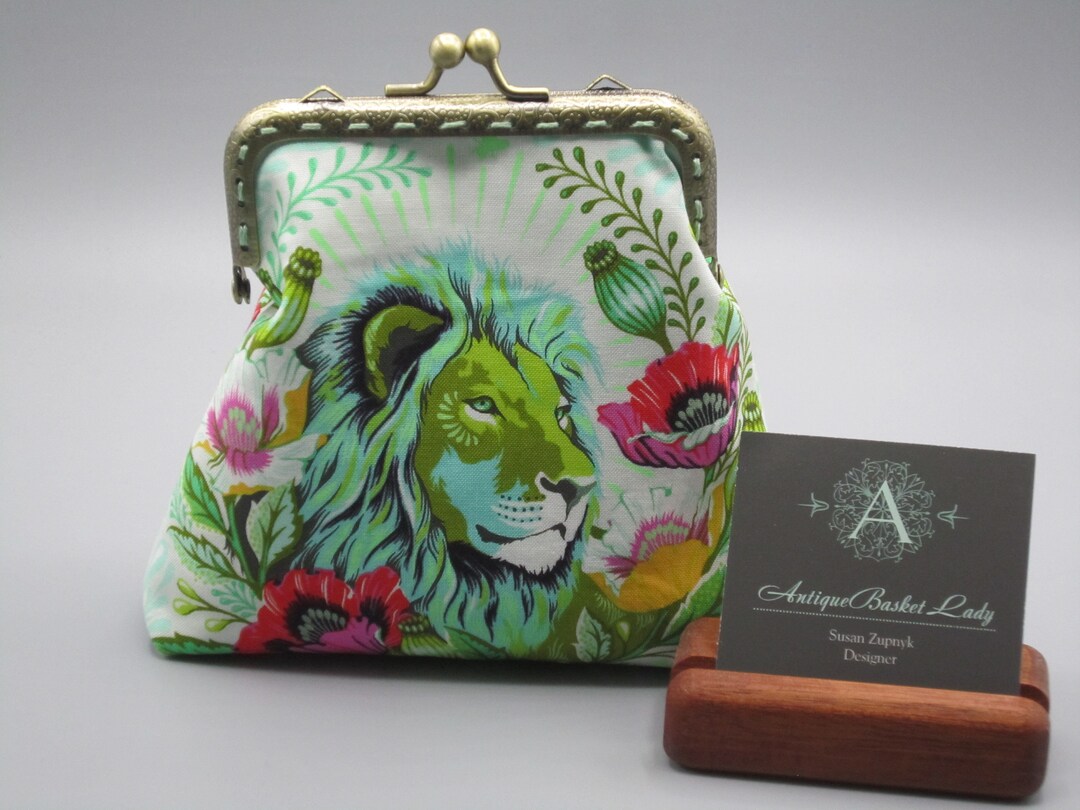 Tula Pink Good Hair Day Karma Lion Medium Kiss Lock Snap Coin Purse ...