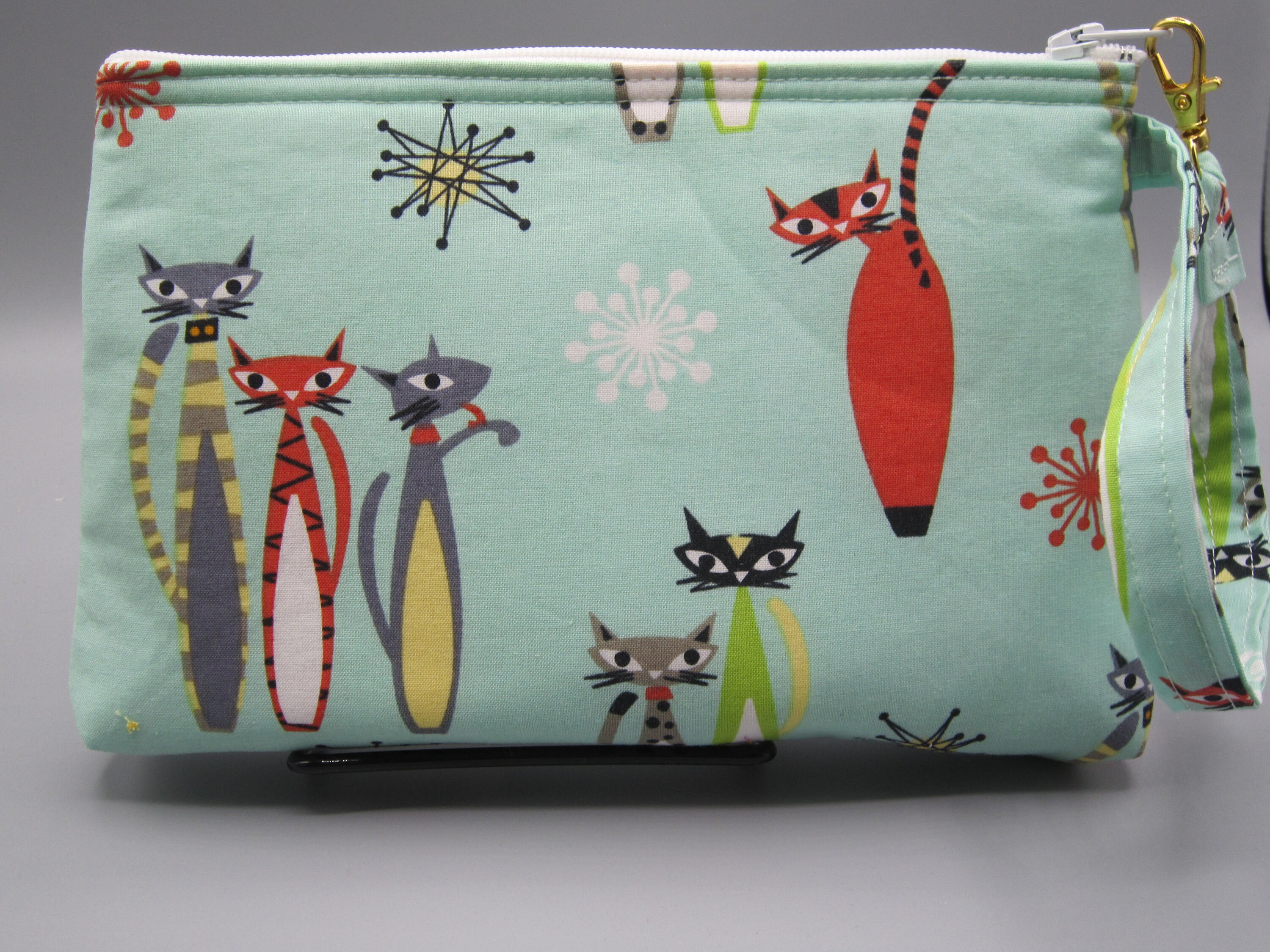 Retro Atomic Cat Pouch Set Green Cat Clutch Cat Wristlet | Etsy
