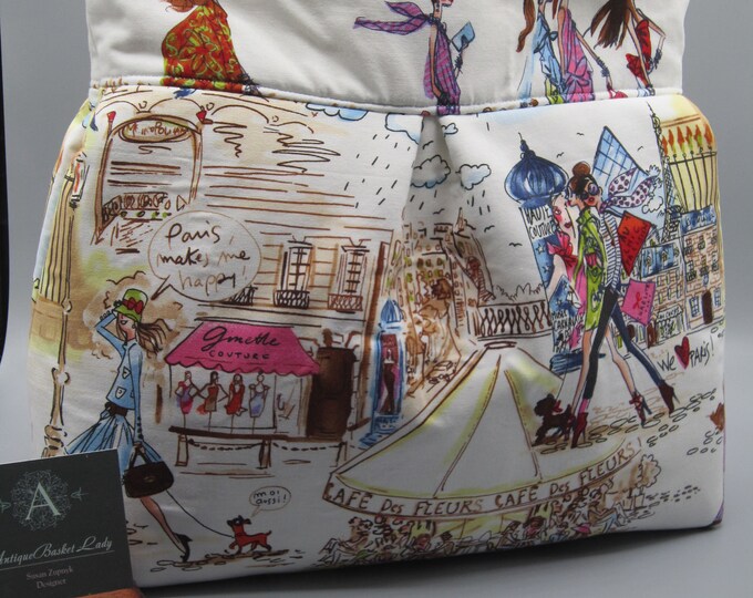 Pleated Handbag Parisian Themed Shoulder Purse in I Love Paris Ready to ...